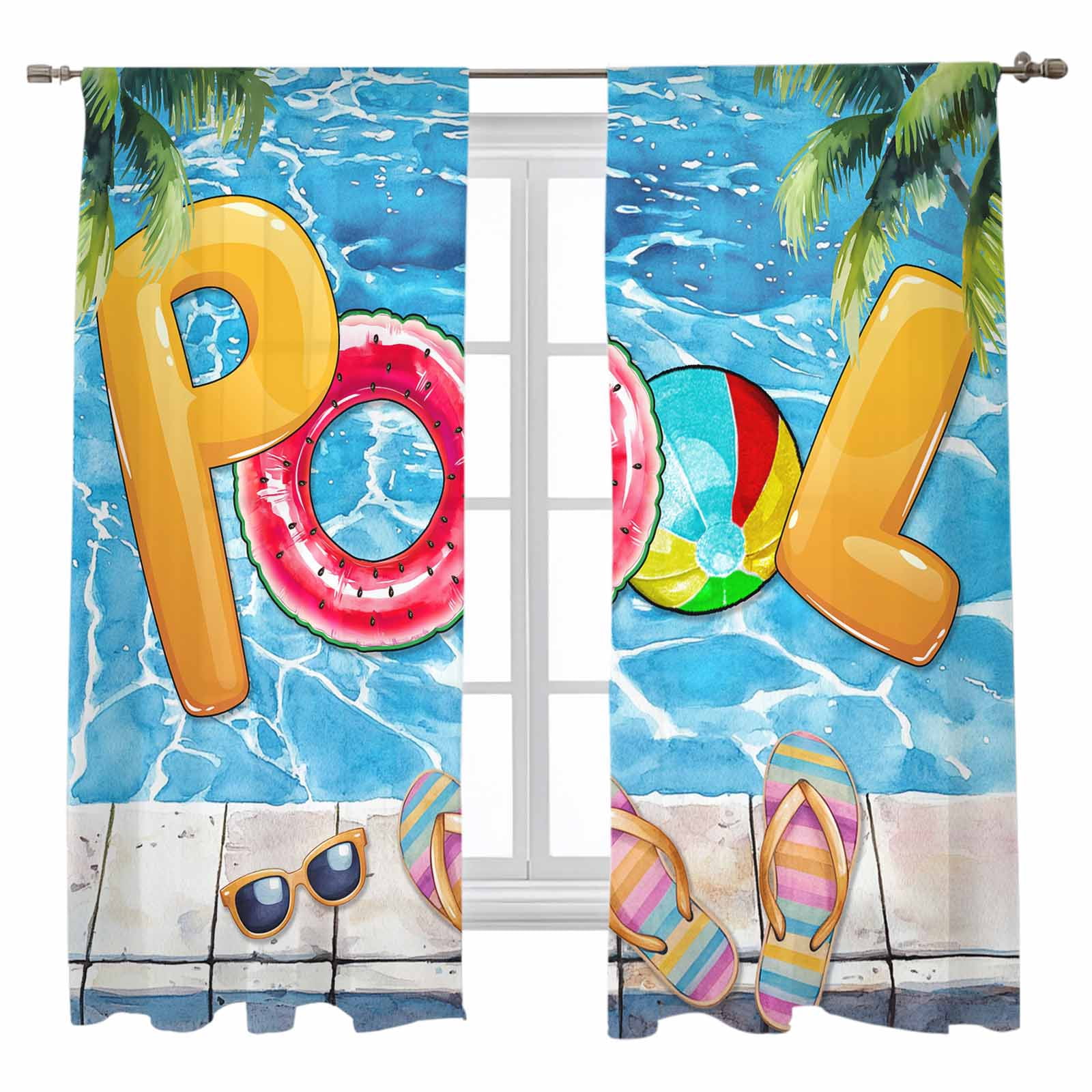 Sheer Curtains 72 inches Long, Summer Pool Swimming Ring Slippers ...