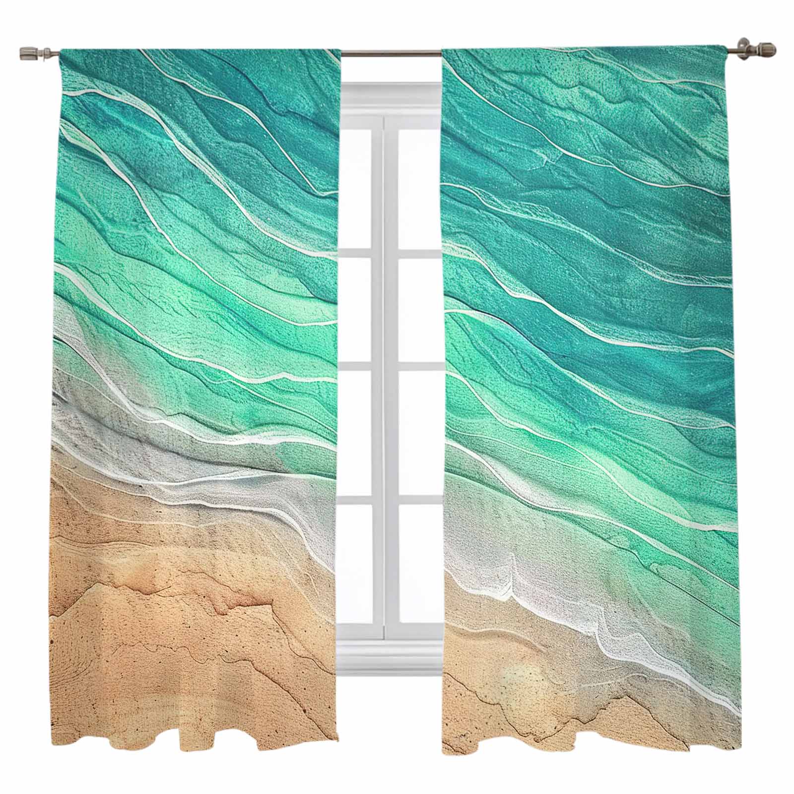 Sheer Curtains 72 inches Long, Teal Gradient Seaside Ocean Wave Ombre ...
