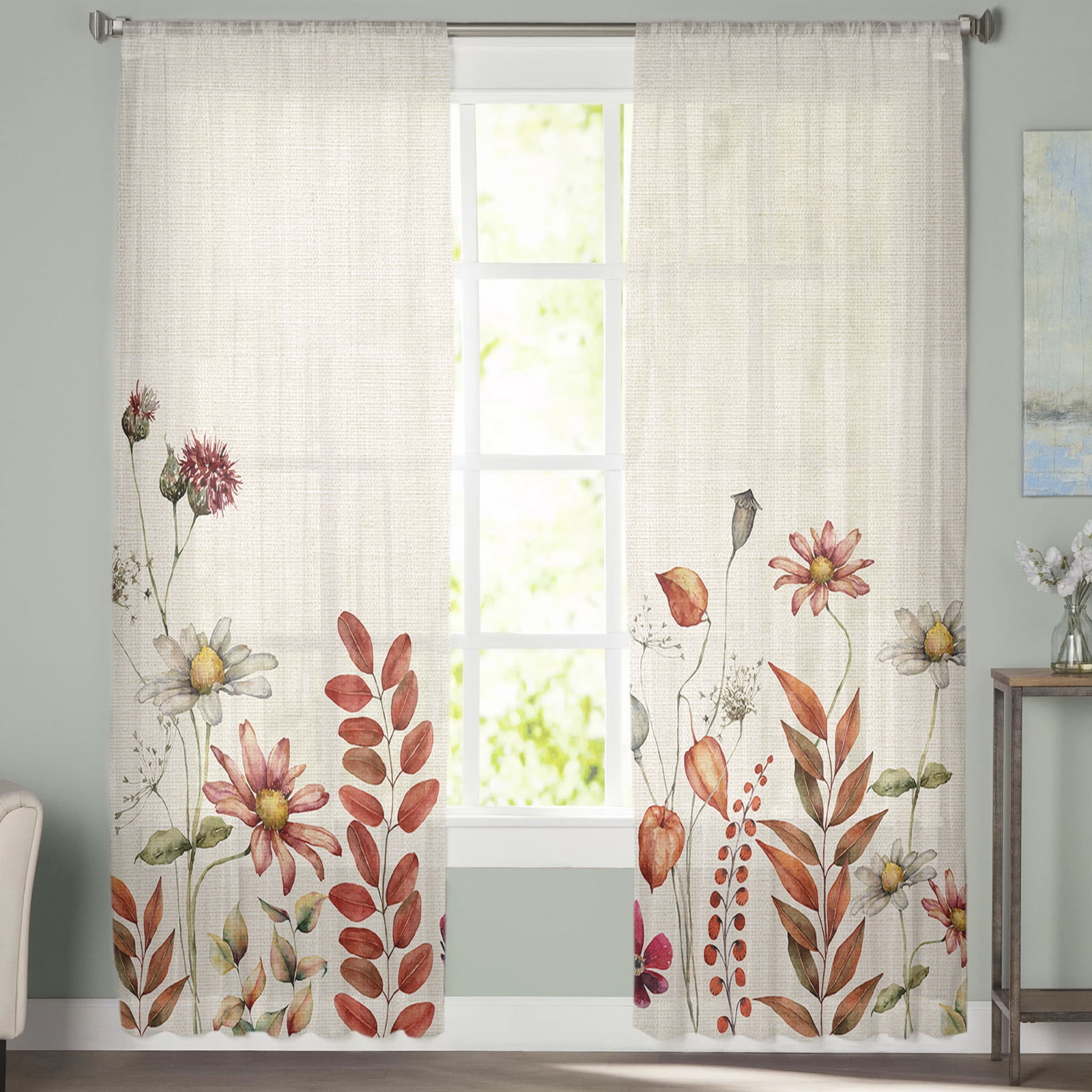 Sheer Curtains 72 inches Long, Thanksgiving Fall Country Wild Plants ...