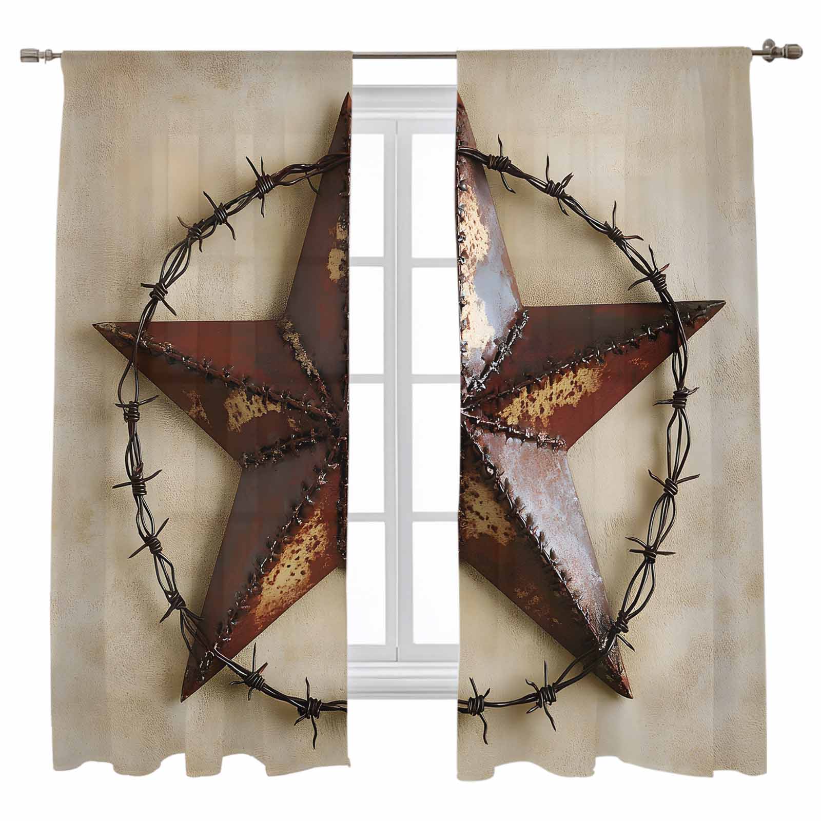 Sheer Curtains 72 inches Long, Vintage Style Abstract Pentagram ...