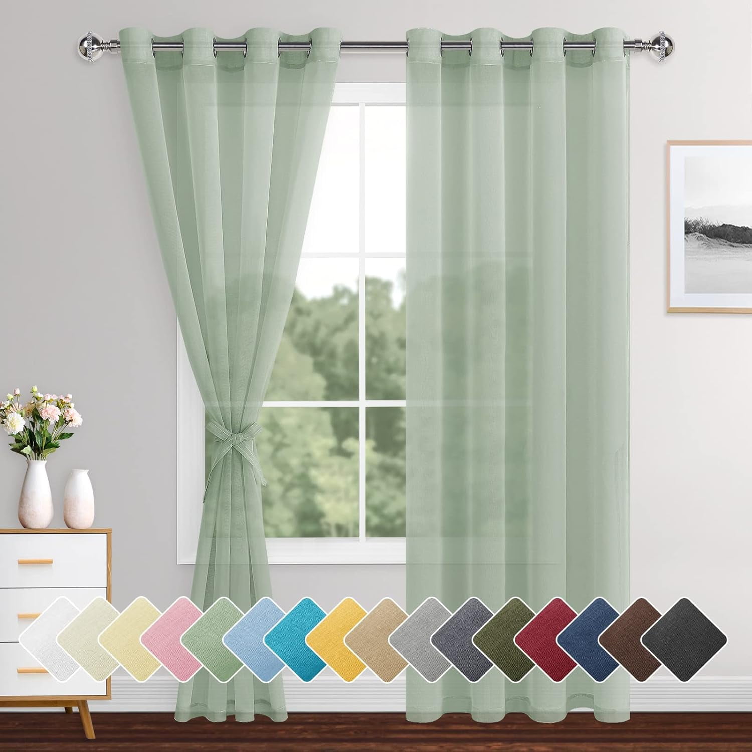 Sheer Curtains 84 Inches Length 2 Panels for Living Room with Tiebacks ...