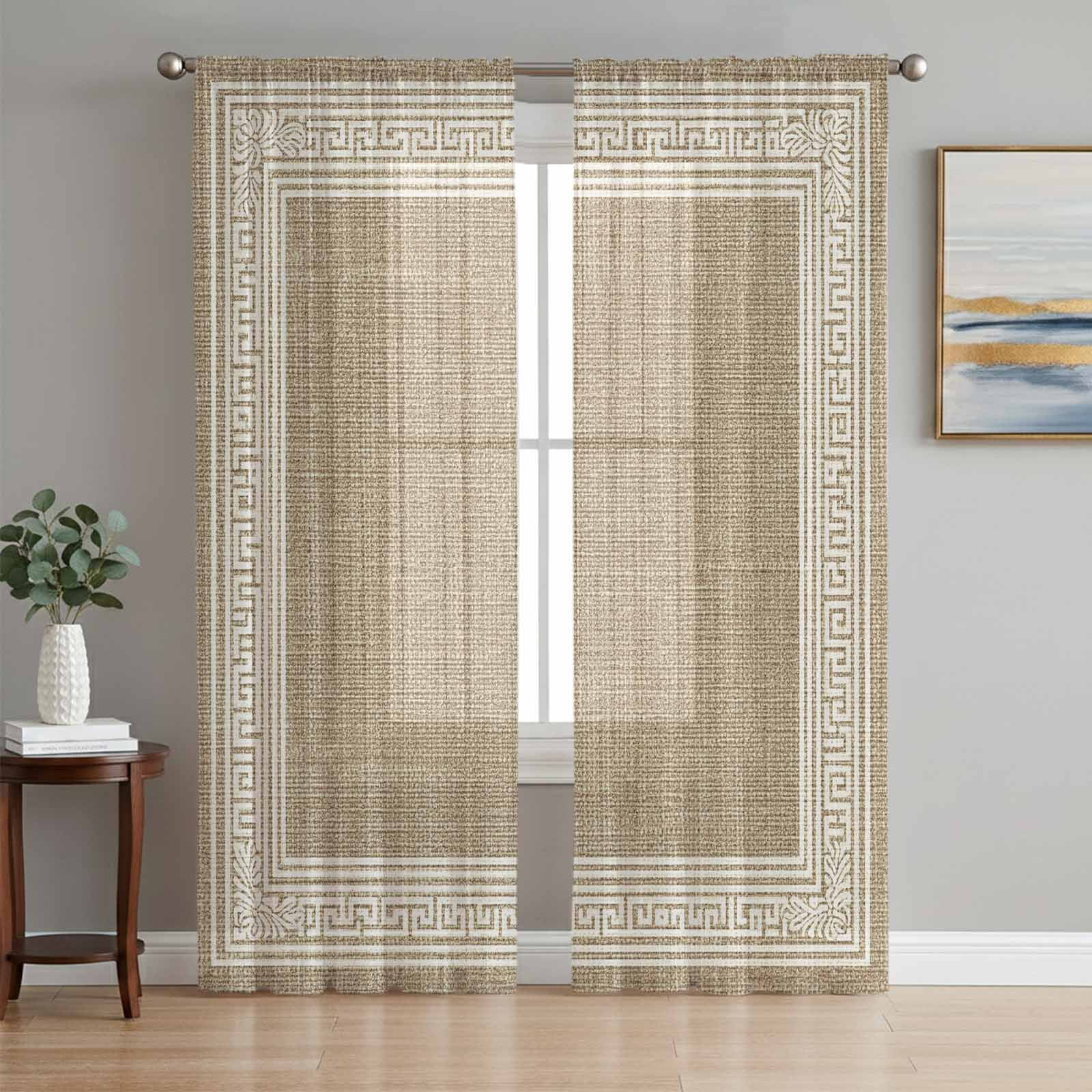 Sheer Curtains 84 Inches Long 2 Panels Set for Living Room, Cream Greek ...