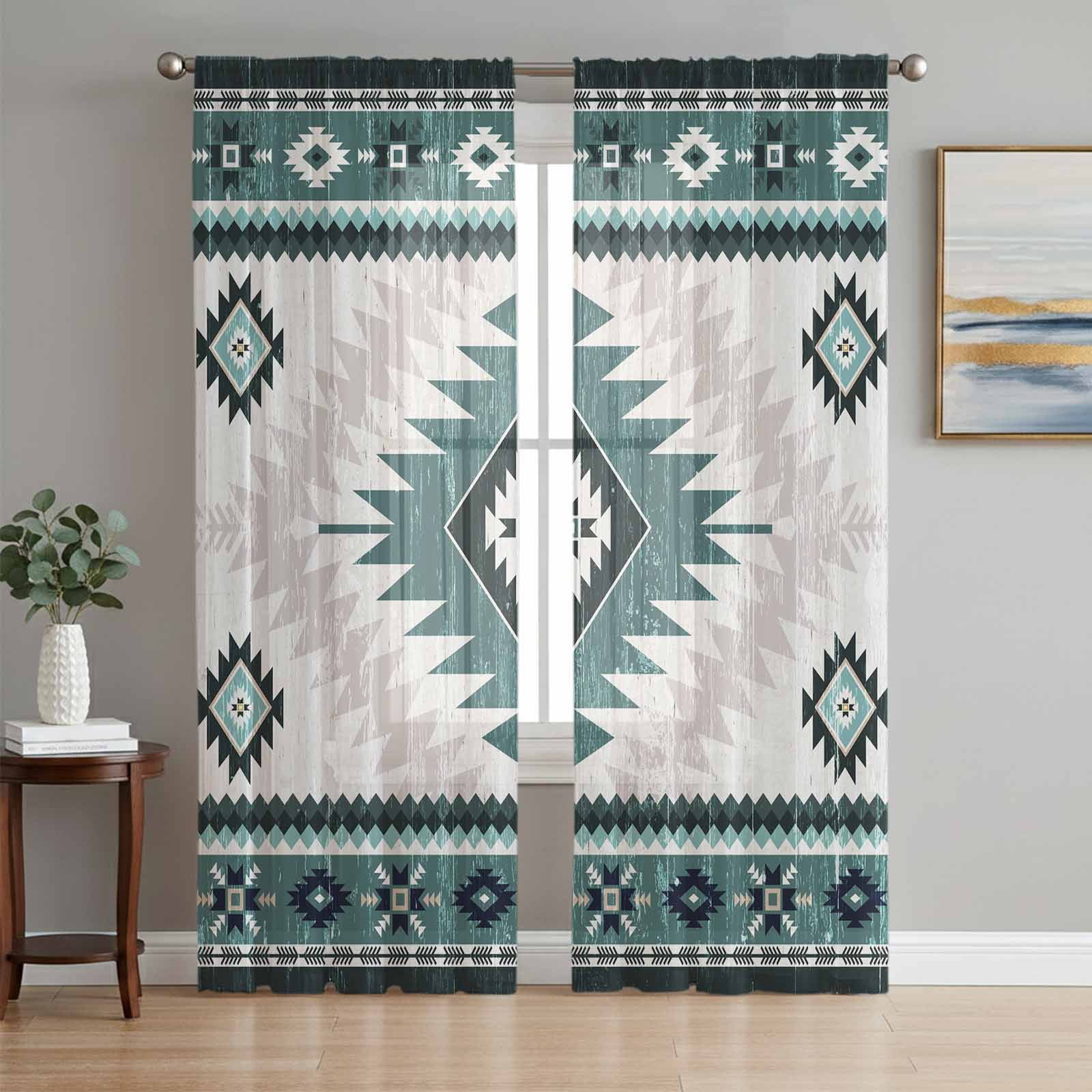 Sheer Curtains 84 Inches Long 2 Panels Set for Living Room, Green Beige ...