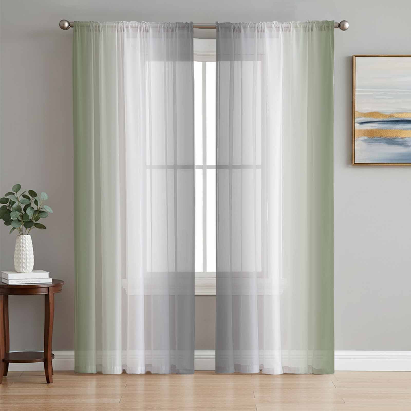 Sheer Curtains 84 Inches Long 2 Panels Set for Living Room, Green Grey ...