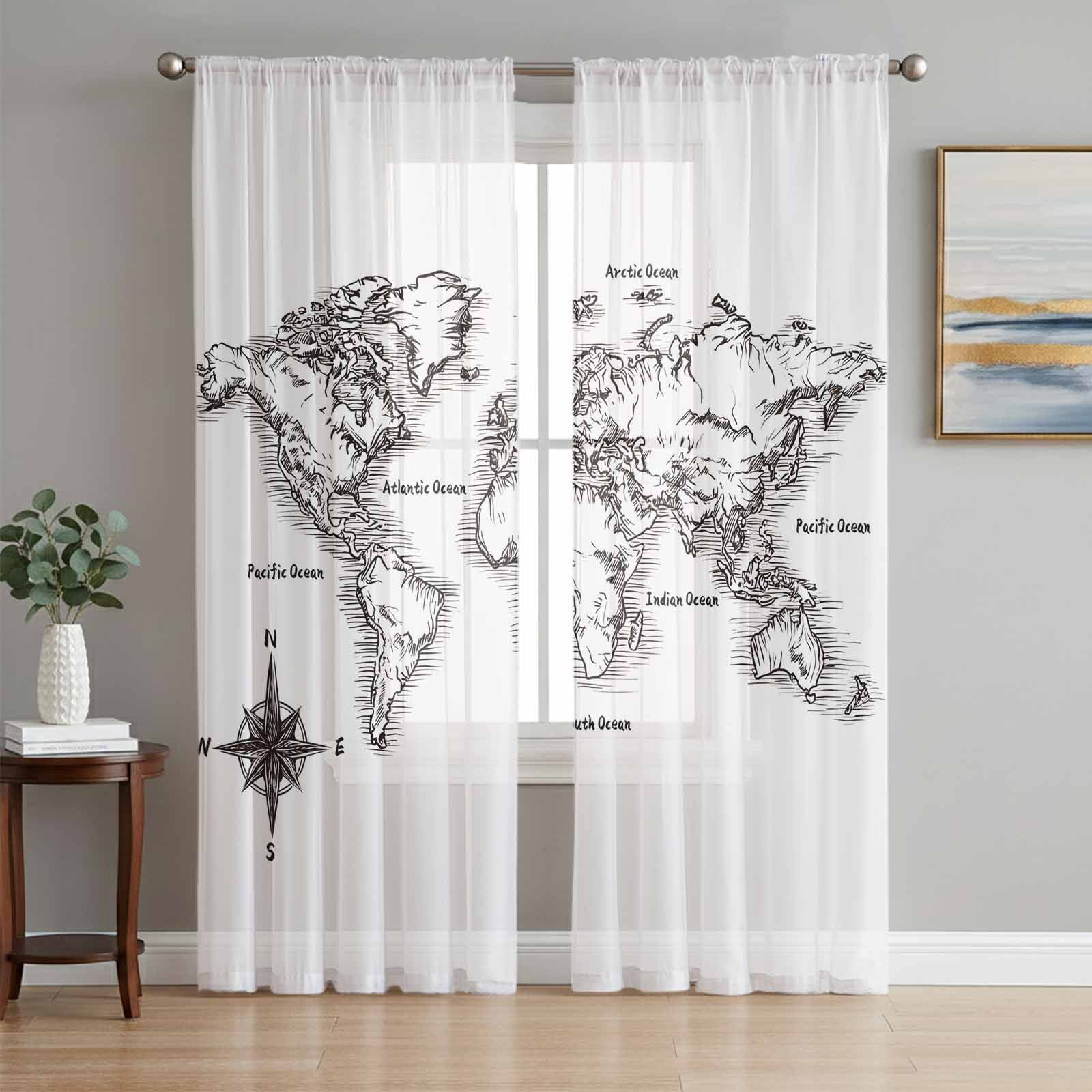 Sheer Curtains 84 Inches Long 2 Panels Set for Living Room, Nautical ...