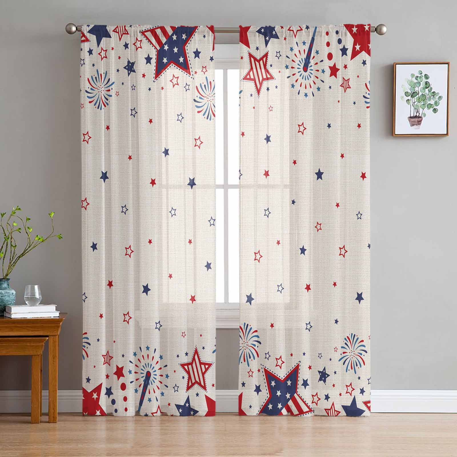 Sheer Curtains 84 Inches Long, Independence Day Fireworks Rustic Light ...