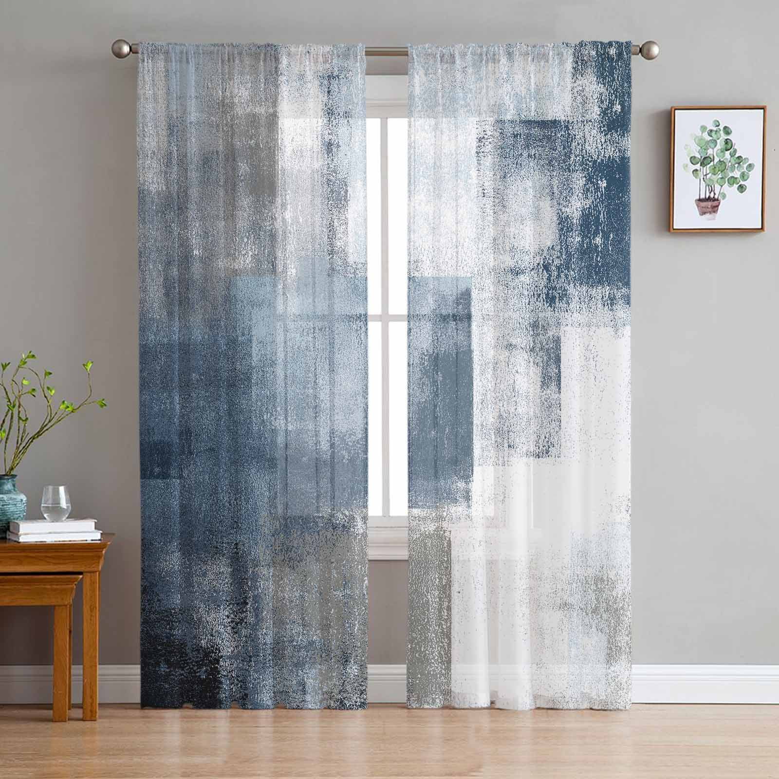 Sheer Curtains 84 Inches Long, Retro Oil Painted Modern Abstract Art ...