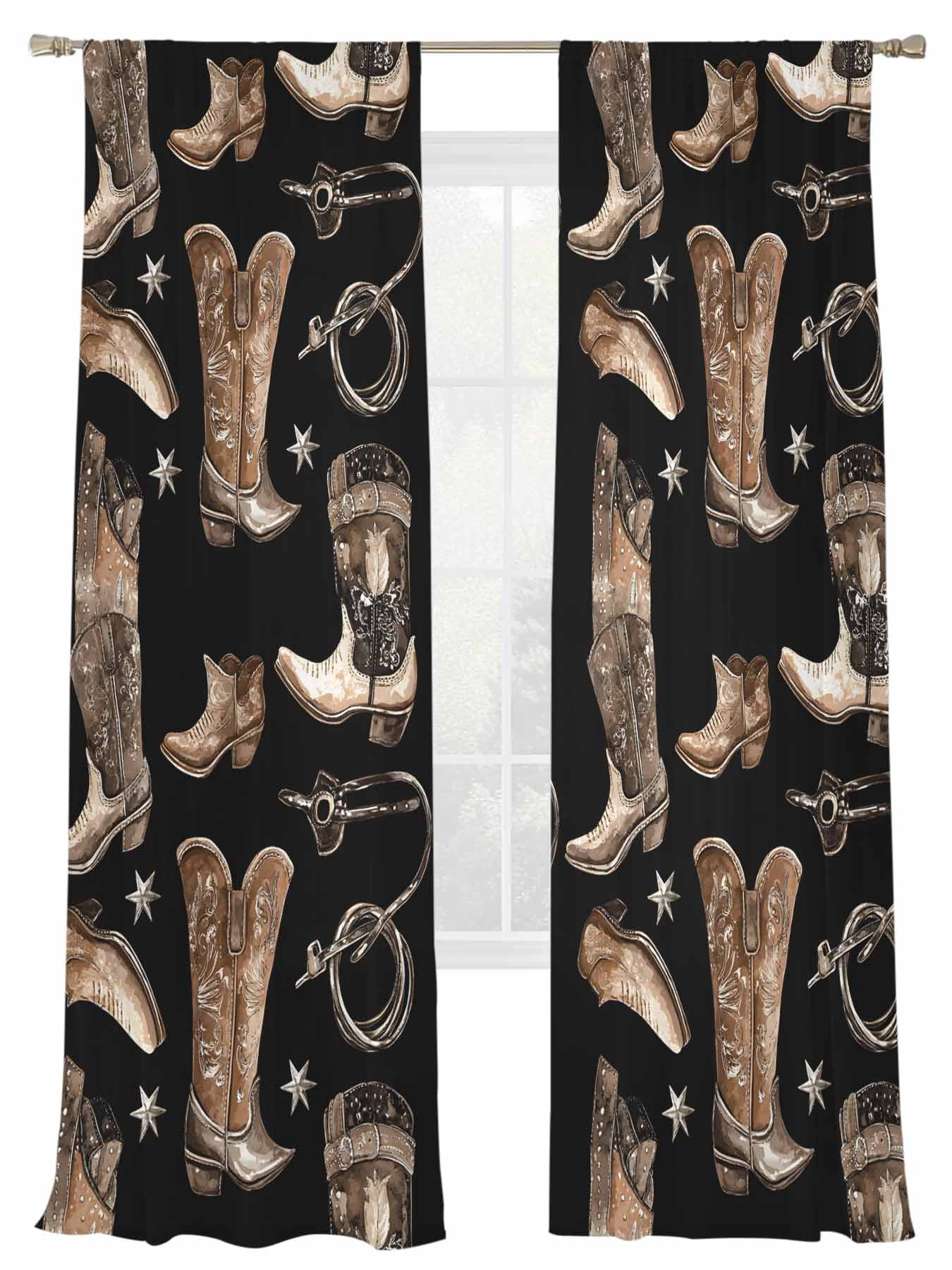 Sheer Curtains 84 inches Long 2 Panels Set Cowboy Boots Watercolor ...
