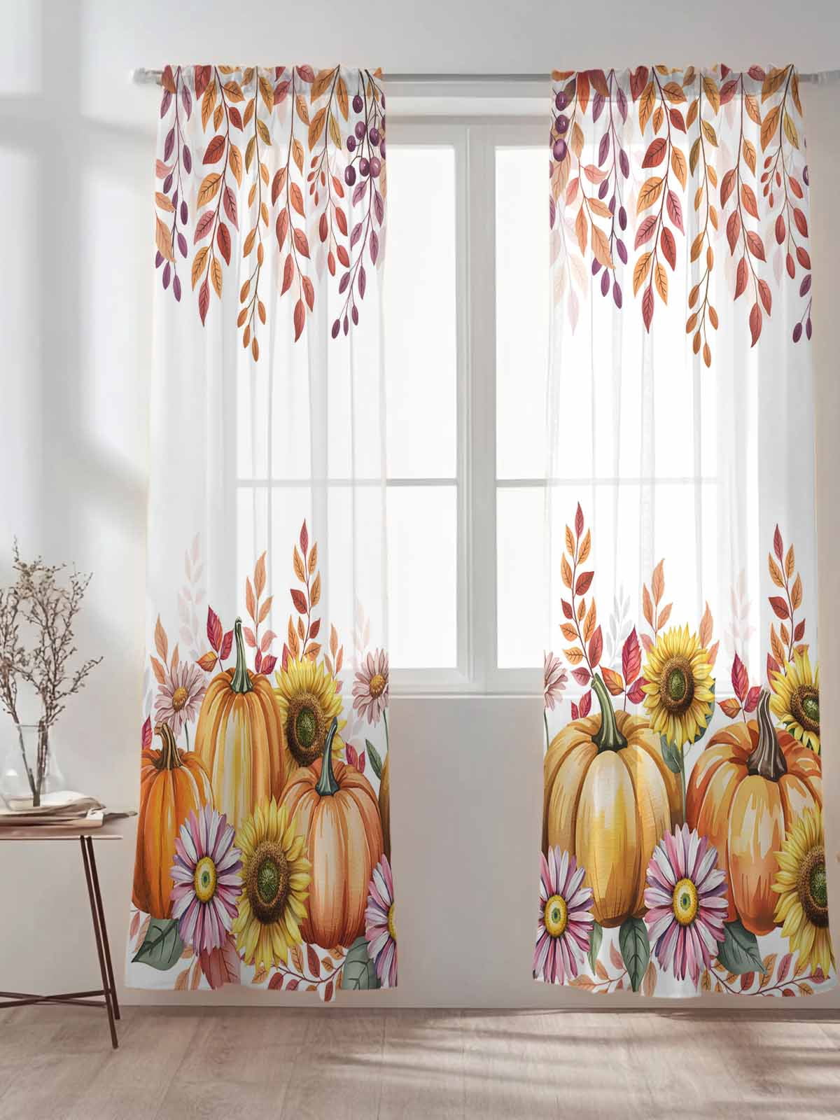 Sheer Curtains 84 inches Long 2 Panels Set Fall Thanksgiving Pumpkin ...