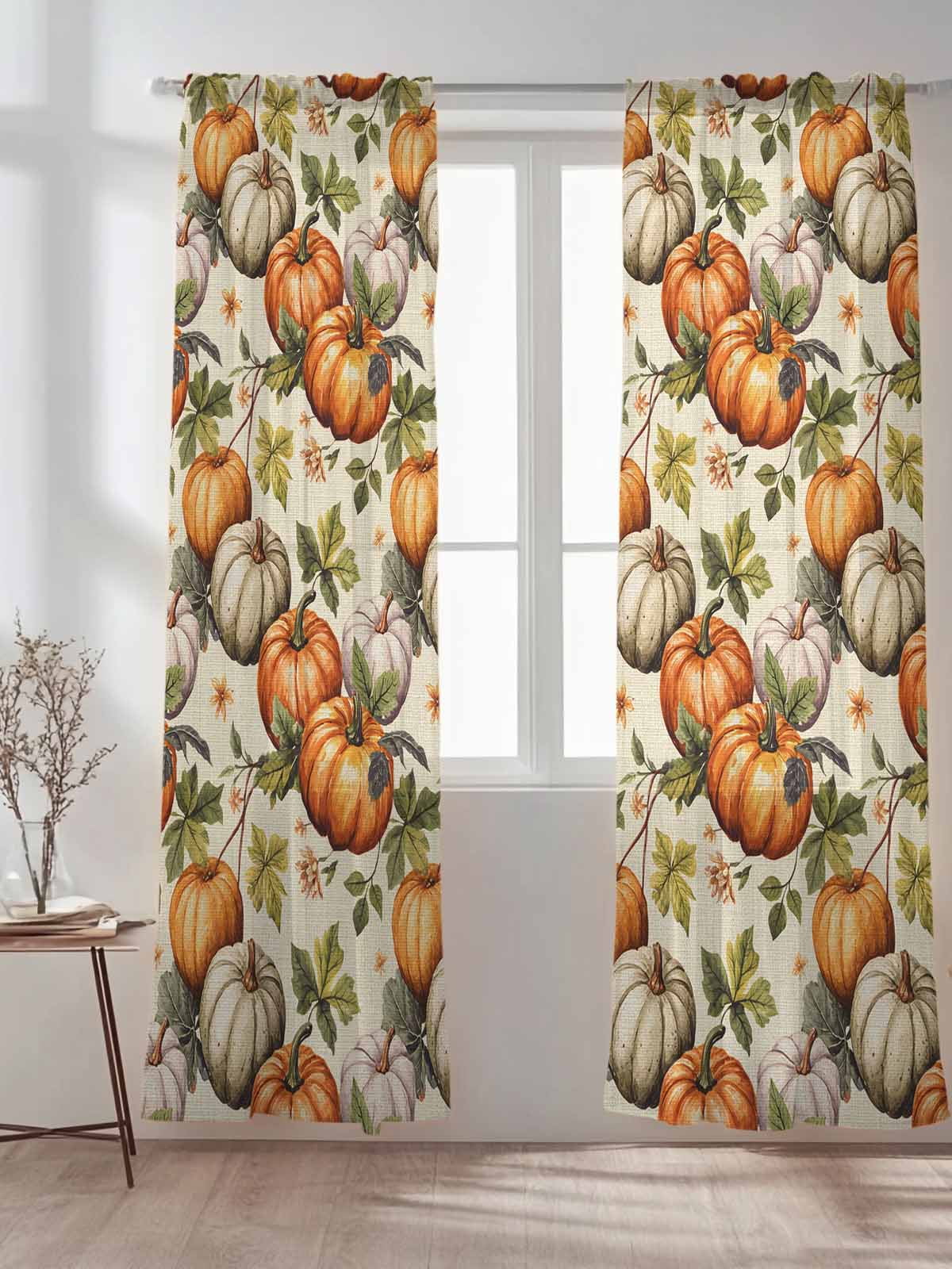 Sheer Curtains 84 inches Long 2 Panels Set Fall Theme Fallen Leaves ...