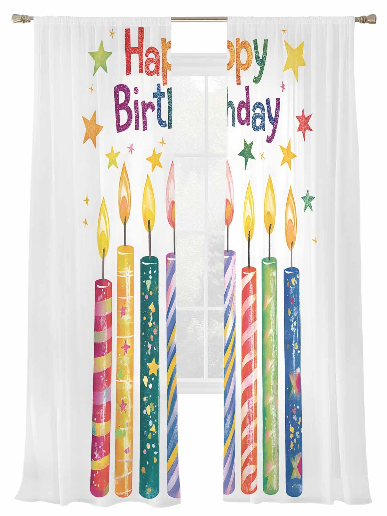 Sheer Curtains 84 inches Long 2 Panels Set Happy Birthday Colorful ...
