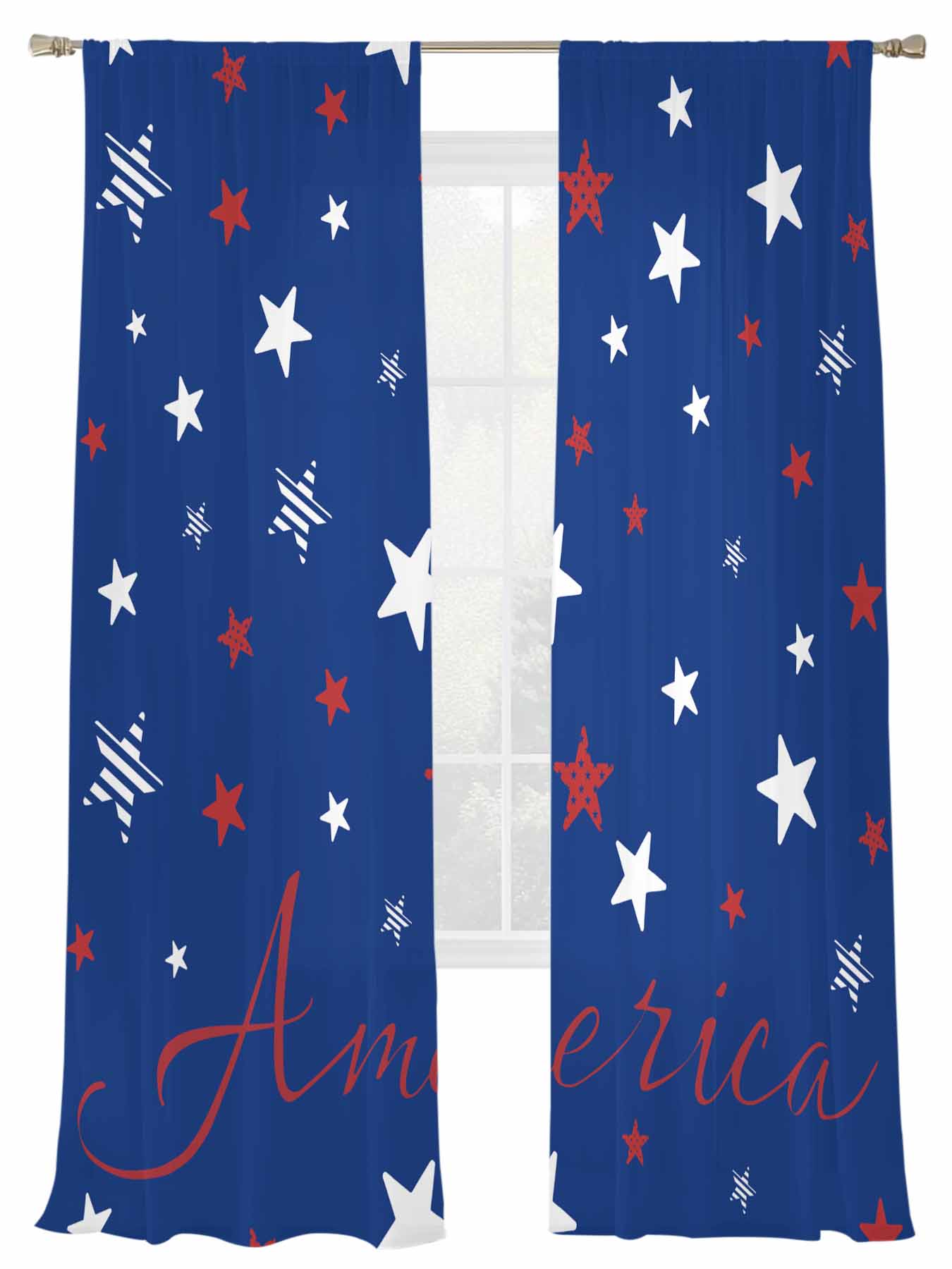 Sheer Curtains 84 inches Long 2 Panels Set Independence Day Blue White ...