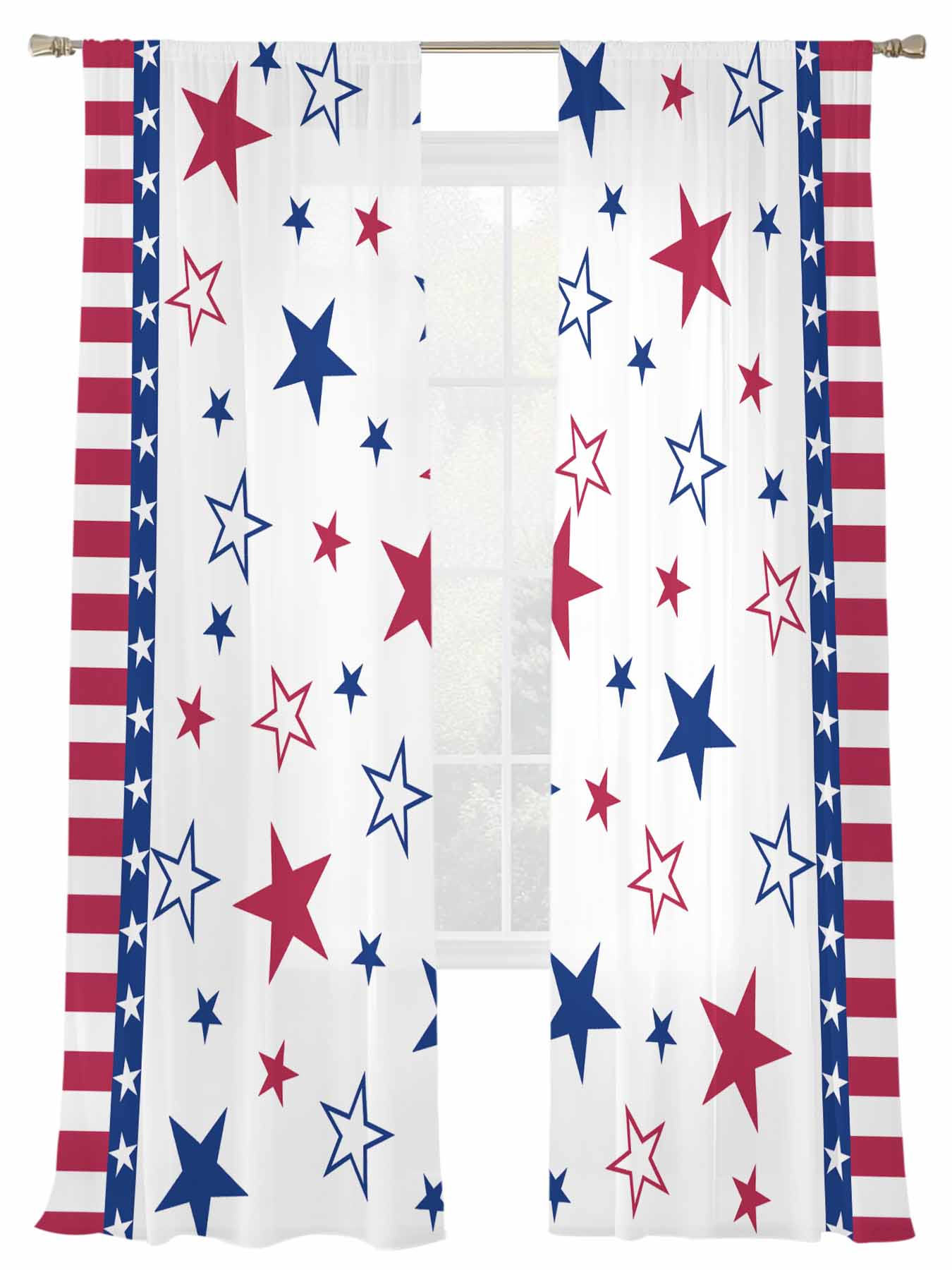 Sheer Curtains 84 inches Long 2 Panels Set Independence Day Pentagram ...