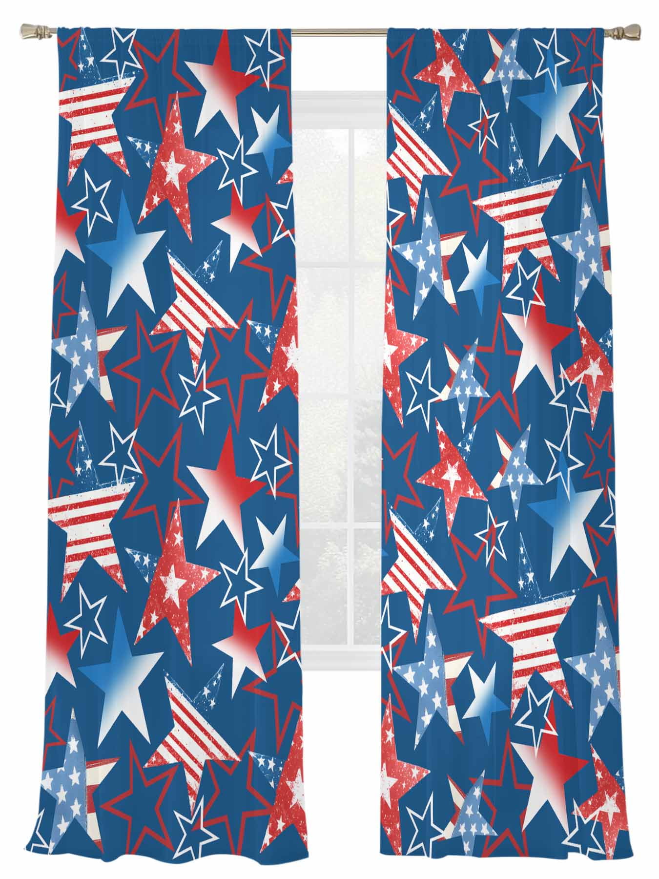 Sheer Curtains 84 inches Long 2 Panels Set Independence Day USA Flag ...