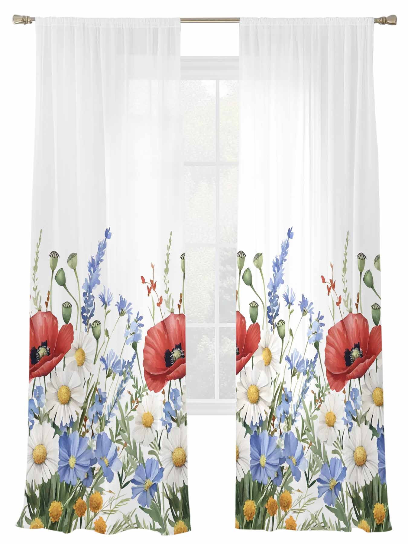 Sheer Curtains 84 inches Long 2 Panels Set Independence Day Watercolor ...