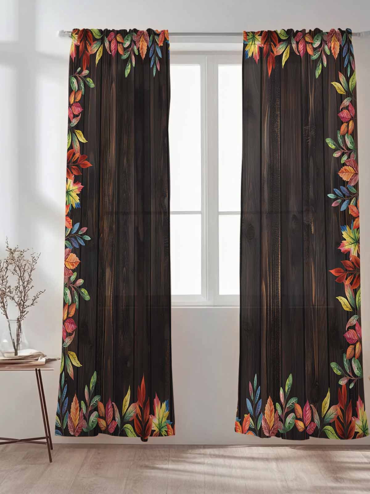 Sheer Curtains 84 inches Long 2 Panels Set Maple Leaf Orange Green Leaf ...