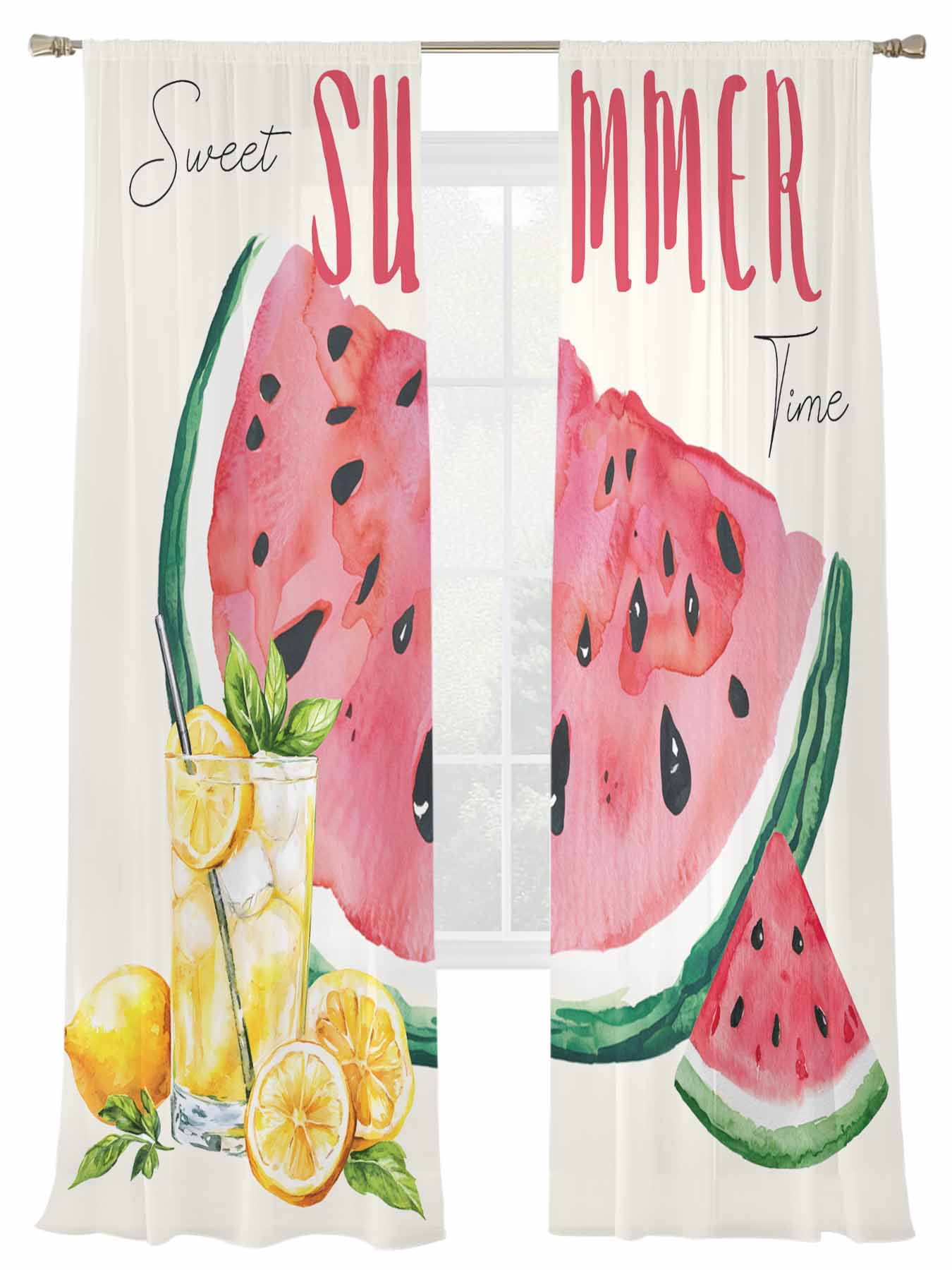 Sheer Curtains 84 inches Long 2 Panels Set Summer Watermelon Lemon ...