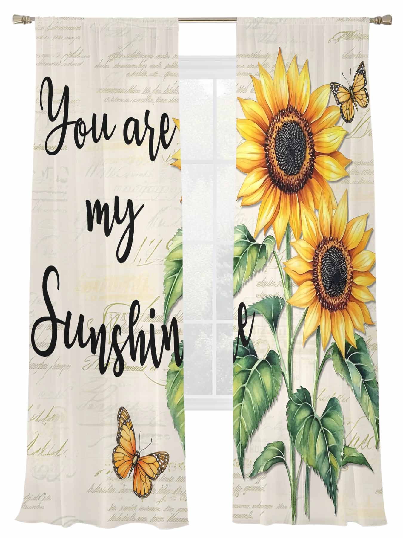 Sheer Curtains 84 inches Long 2 Panels Set Sunflower Butterfly You Are ...