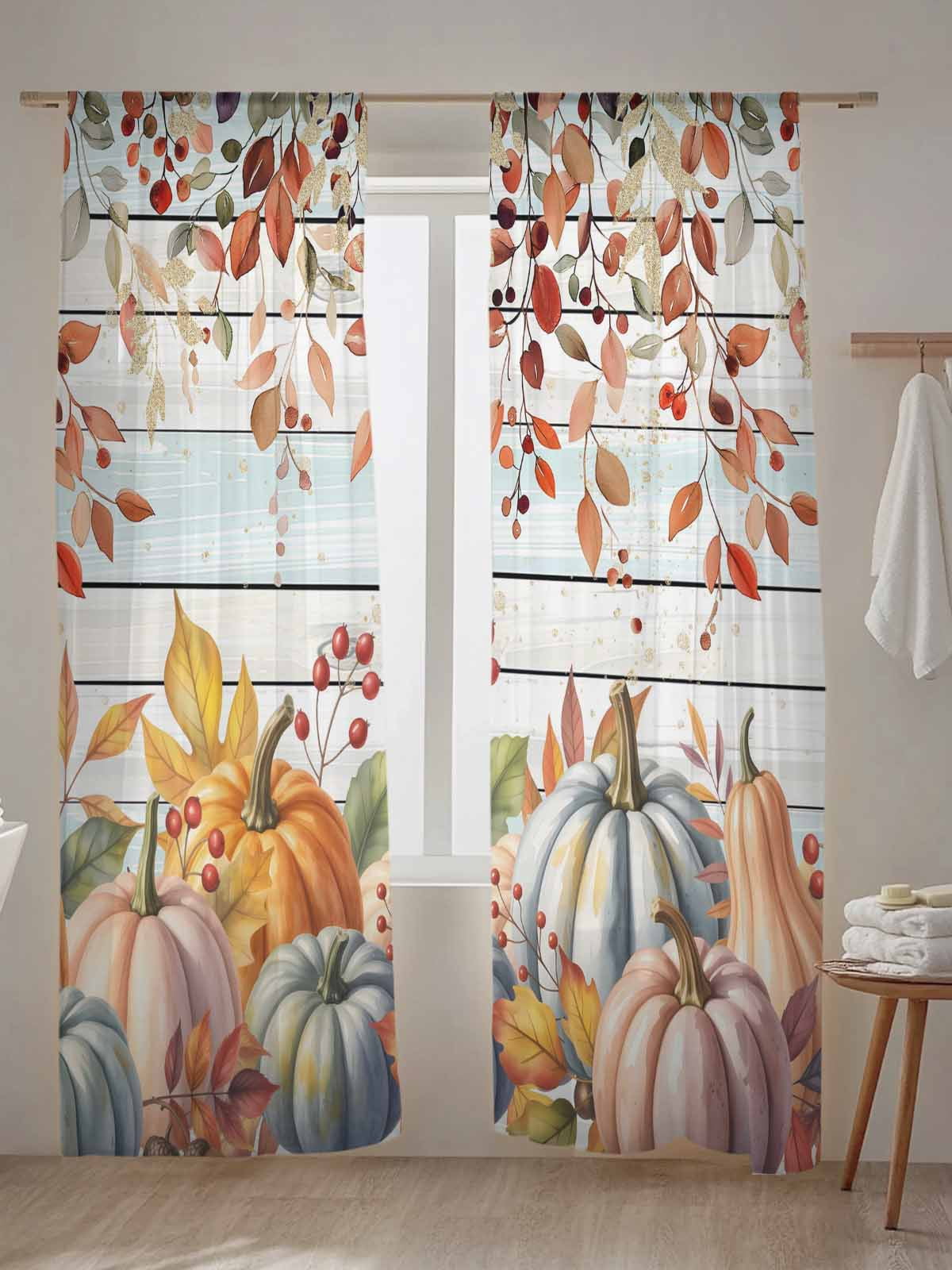 Sheer Curtains 84 inches Long 2 Panels Set Thanksgiving Harvest Fruit ...
