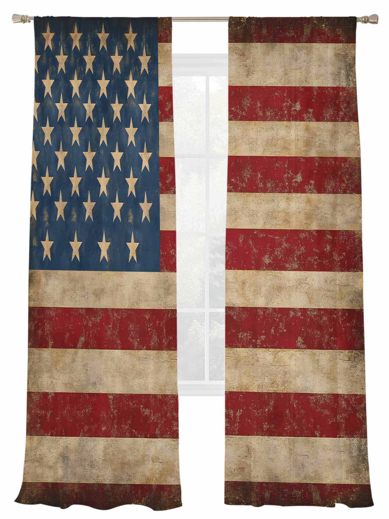 Sheer Curtains 84 inches Long 2 Panels Set Vintage US Flag Patriotic ...