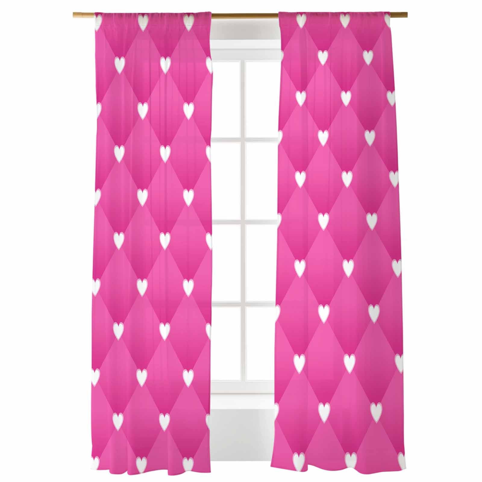 Sheer Curtains 84 inches Long, Abstract Love Heart Dark Pink Square ...