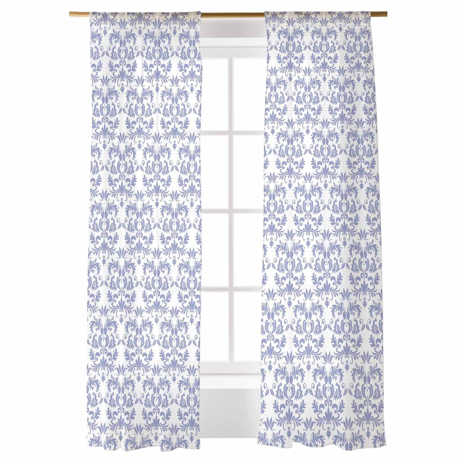 Sheer Curtains 84 inches Long, Baroque Pattern Light Blue Vintage ...