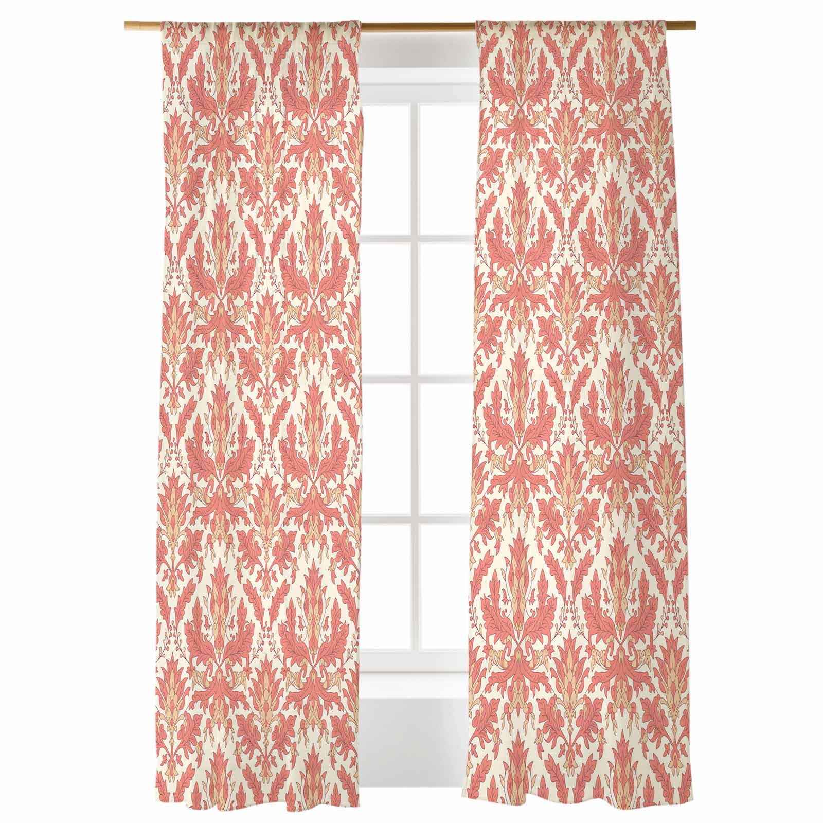 Sheer Curtains 84 inches Long, Baroque Pattern Red Vintage Abstract ...