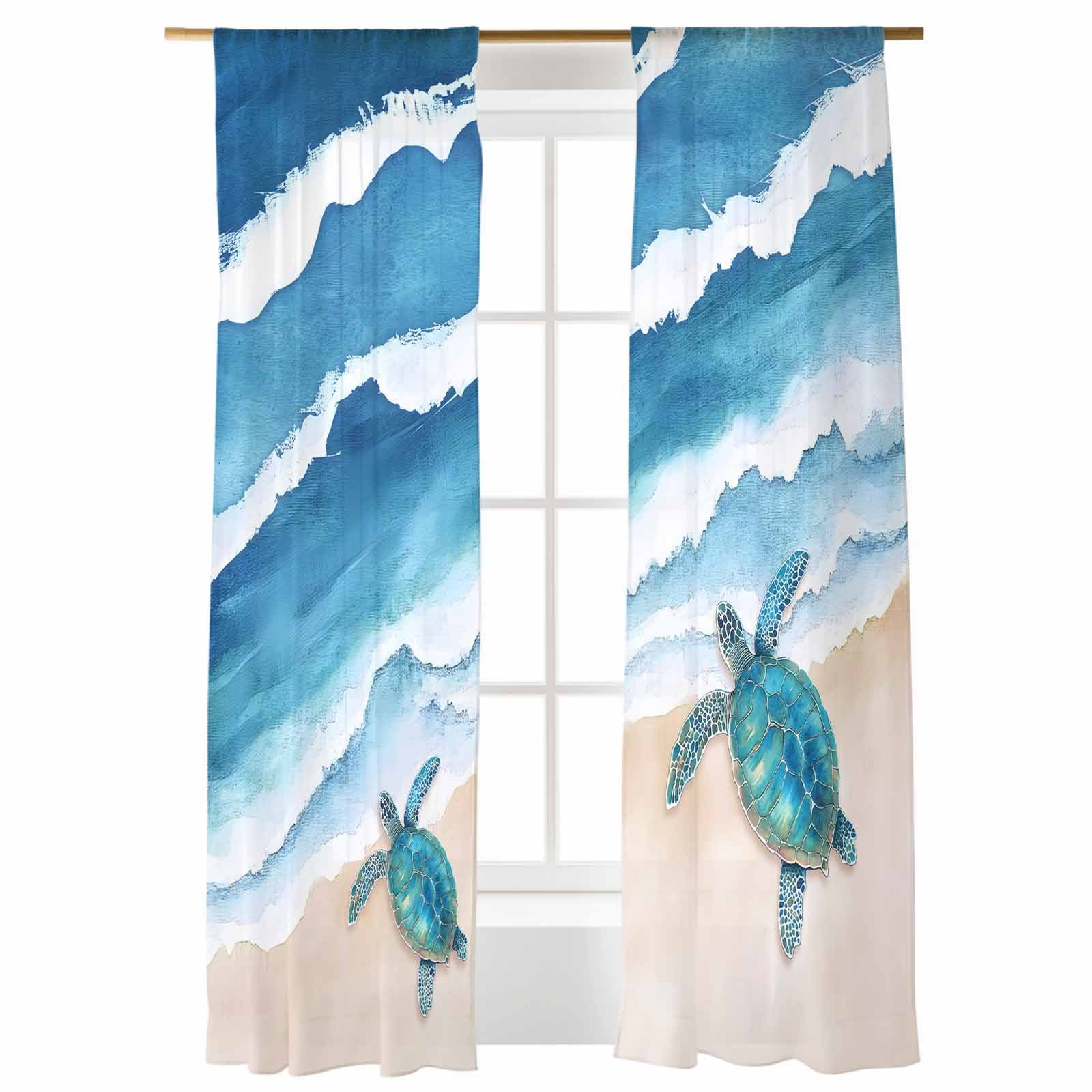 Sheer Curtains 84 inches Long, Beach Turquoise Sea Turtle Blue Ocean ...