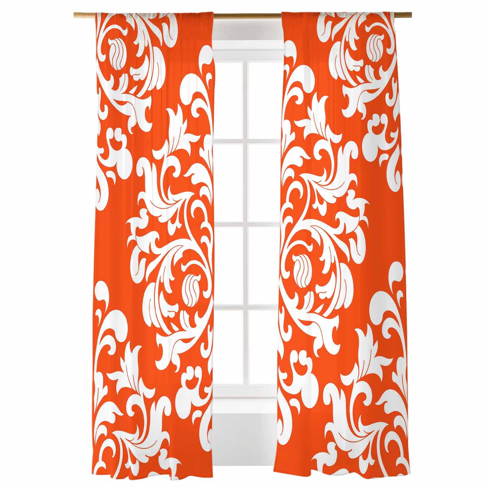 Sheer Curtains 84 inches Long, Classical Floral Red Retro Symmetrical ...
