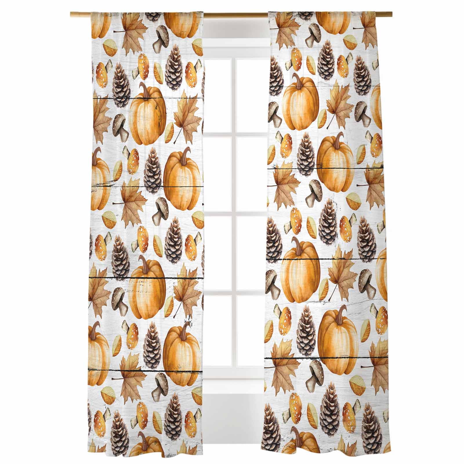 Sheer Curtains 84 inches Long, Fall Fruit Yellow Pine Cone Pumpkin ...