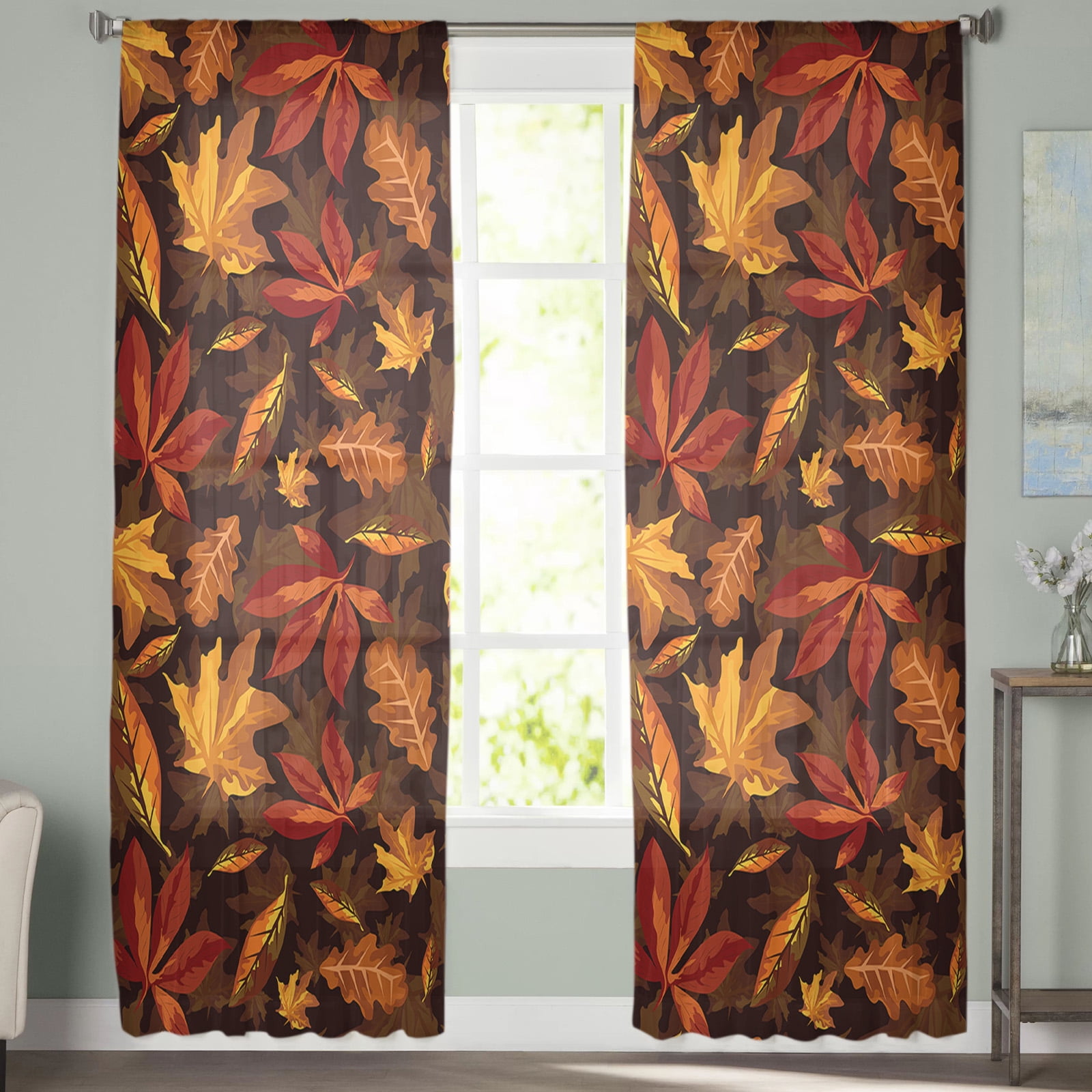 Sheer Curtains 84 inches Long, Fall Thanksgiving Vintage Maple Leaf ...