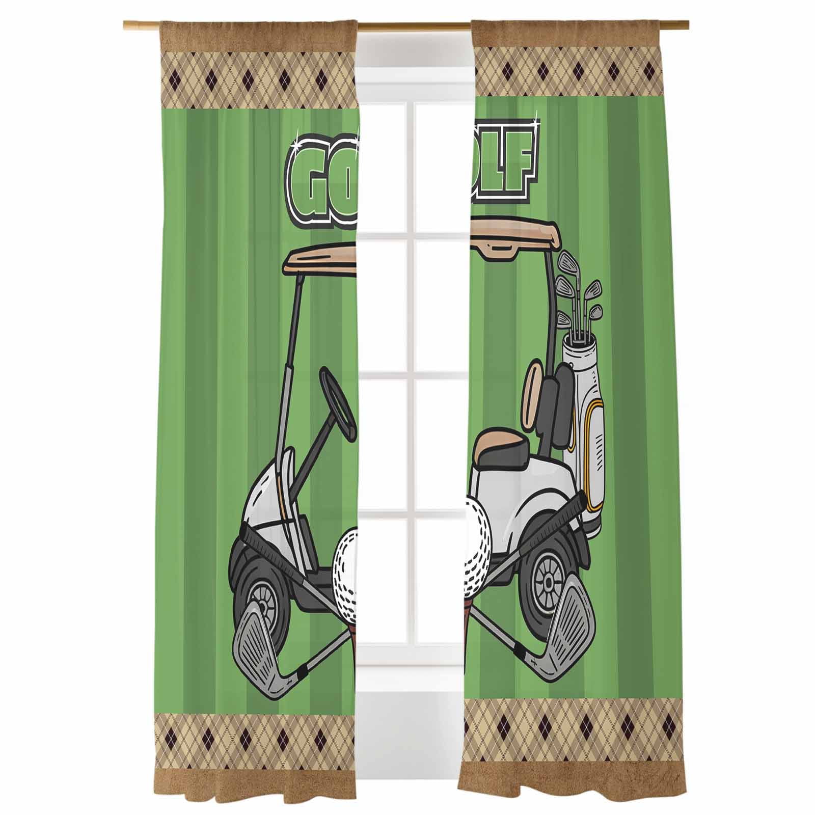 Sheer Curtains 84 inches Long, Golf Club Pattern Golf Grenn Lawn Brown ...
