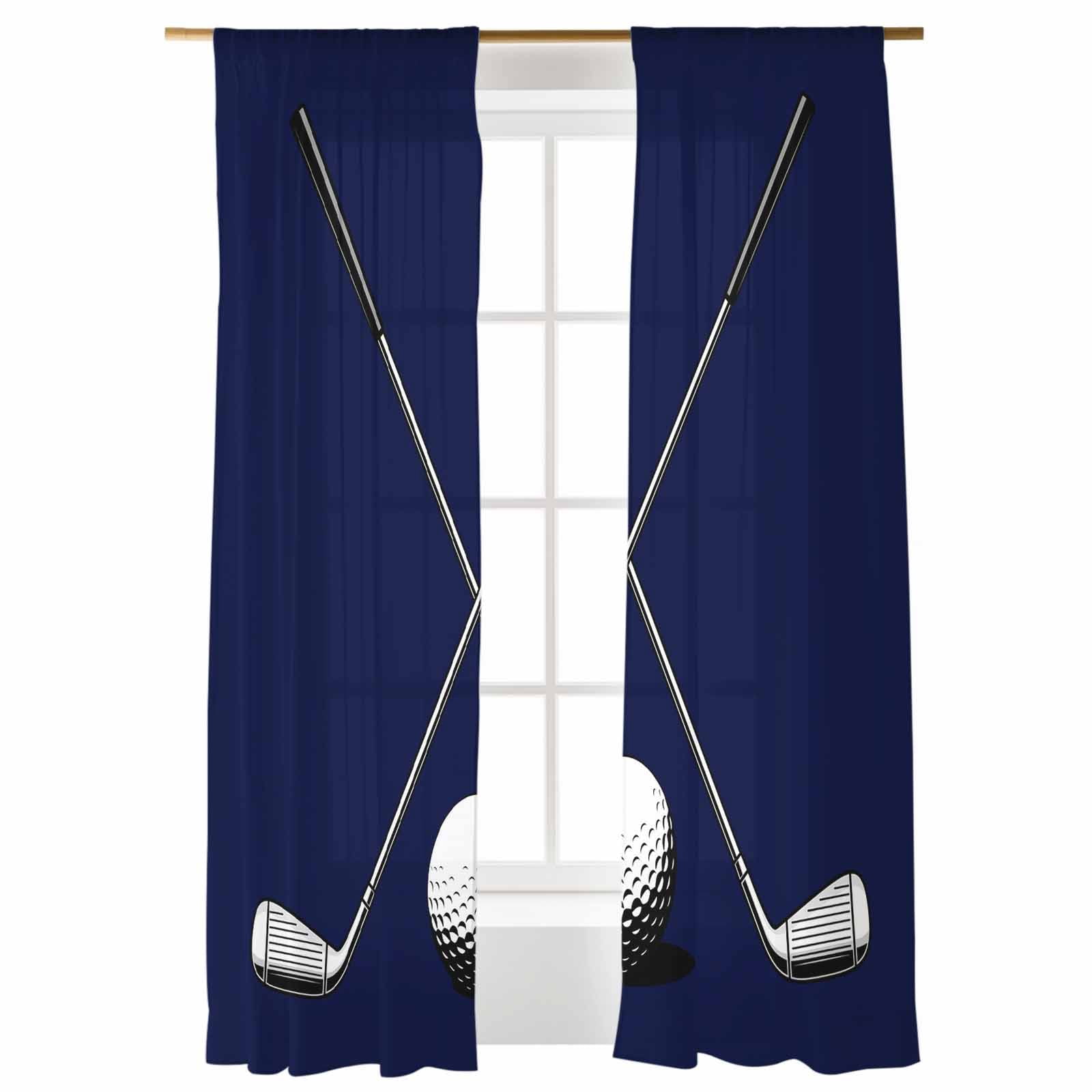 Sheer Curtains 84 inches Long, Golf Clubs Golf Bal Classic Sport Dark ...
