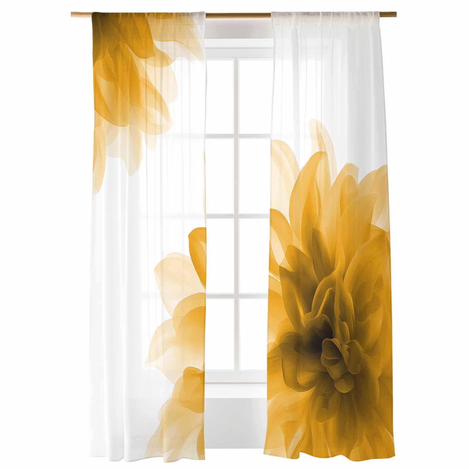 Sheer Curtains 84 inches Long, Gradient Floral Yellow Translucent ...