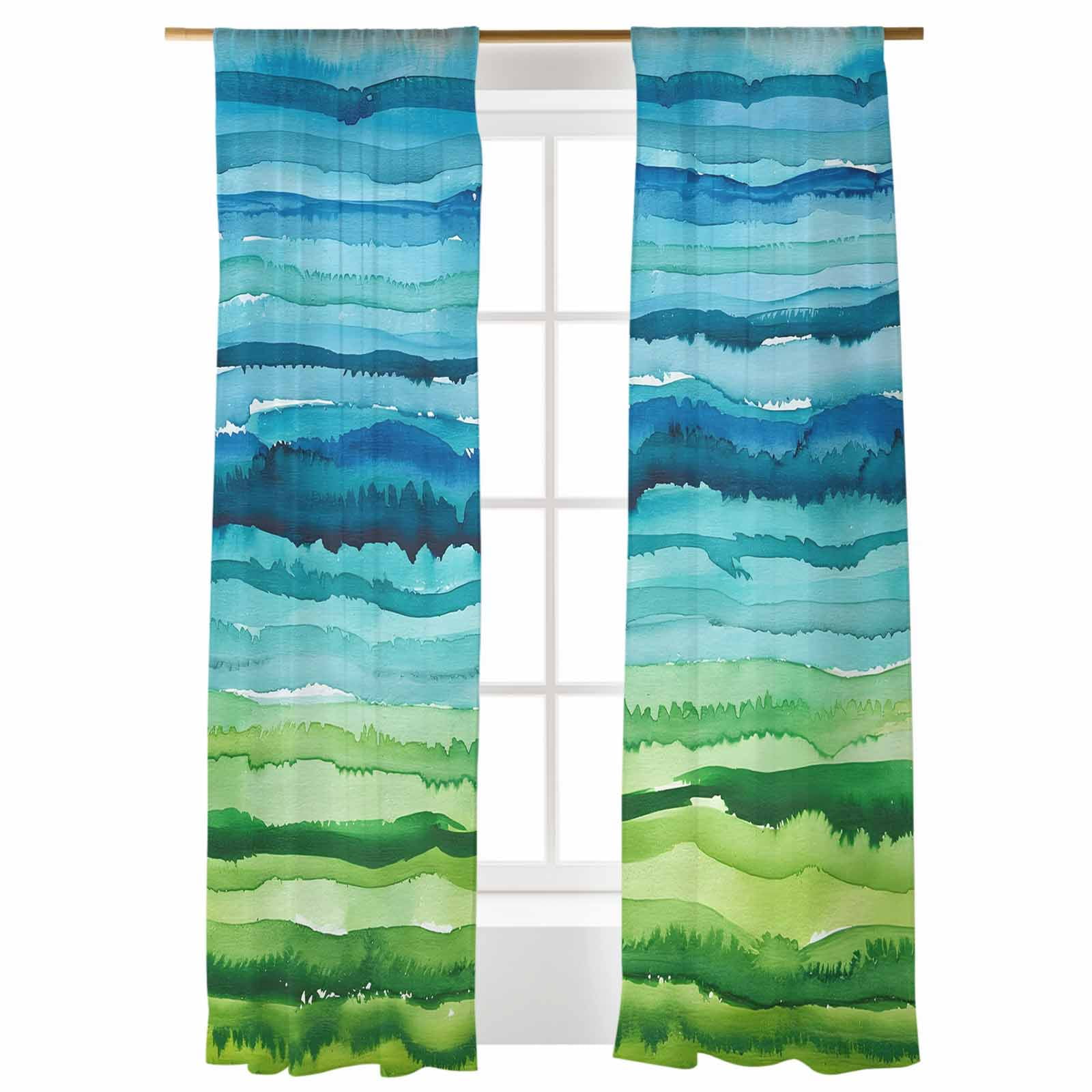 Sheer Curtains 84 inches Long, Green Blue Gradient Mount Decorative ...