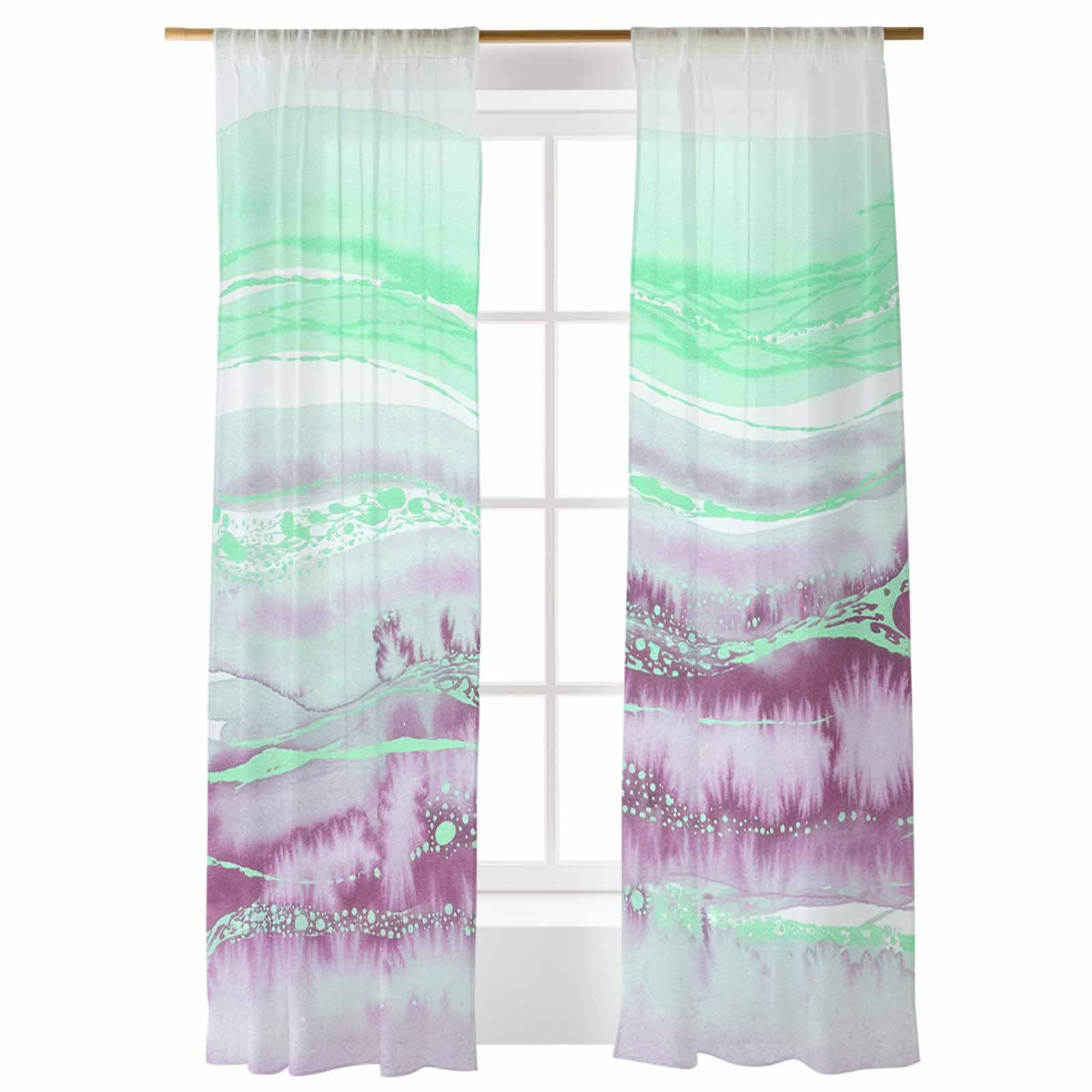 Sheer Curtains 84 inches Long, Green Purple Wave Watercolor Texture ...