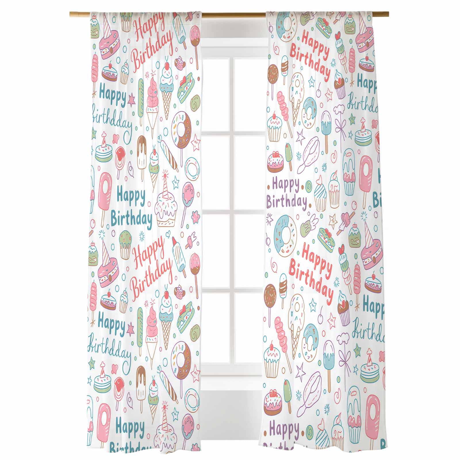 Sheer Curtains 84 inches Long, Happy Birthday Text Ice Cream Cake ...