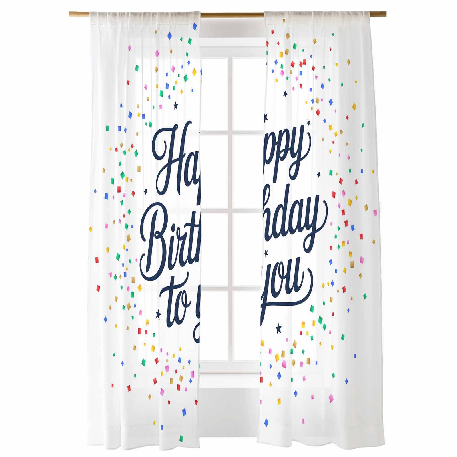 Sheer Curtains 84 inches Long, Happy Birthday to You Art Ribbon ...