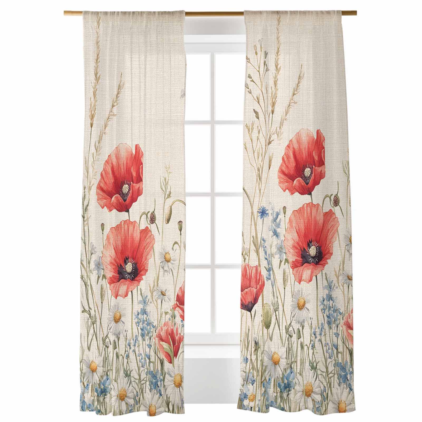 Sheer Curtains 84 inches Long, Independence Day Red Concubine Flower ...
