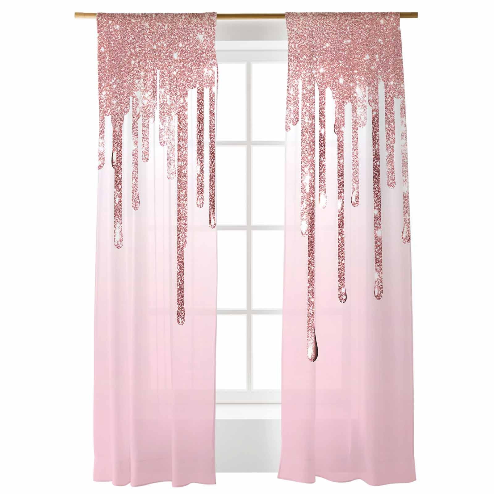 Sheer Curtains 84 inches Long, Pink Droplet Gradient Glitter Light ...