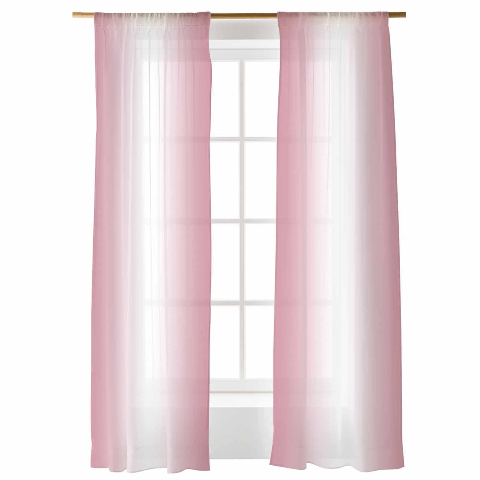 Sheer Curtains 84 inches Long, Pink Gradient Countryside Farmhouse ...