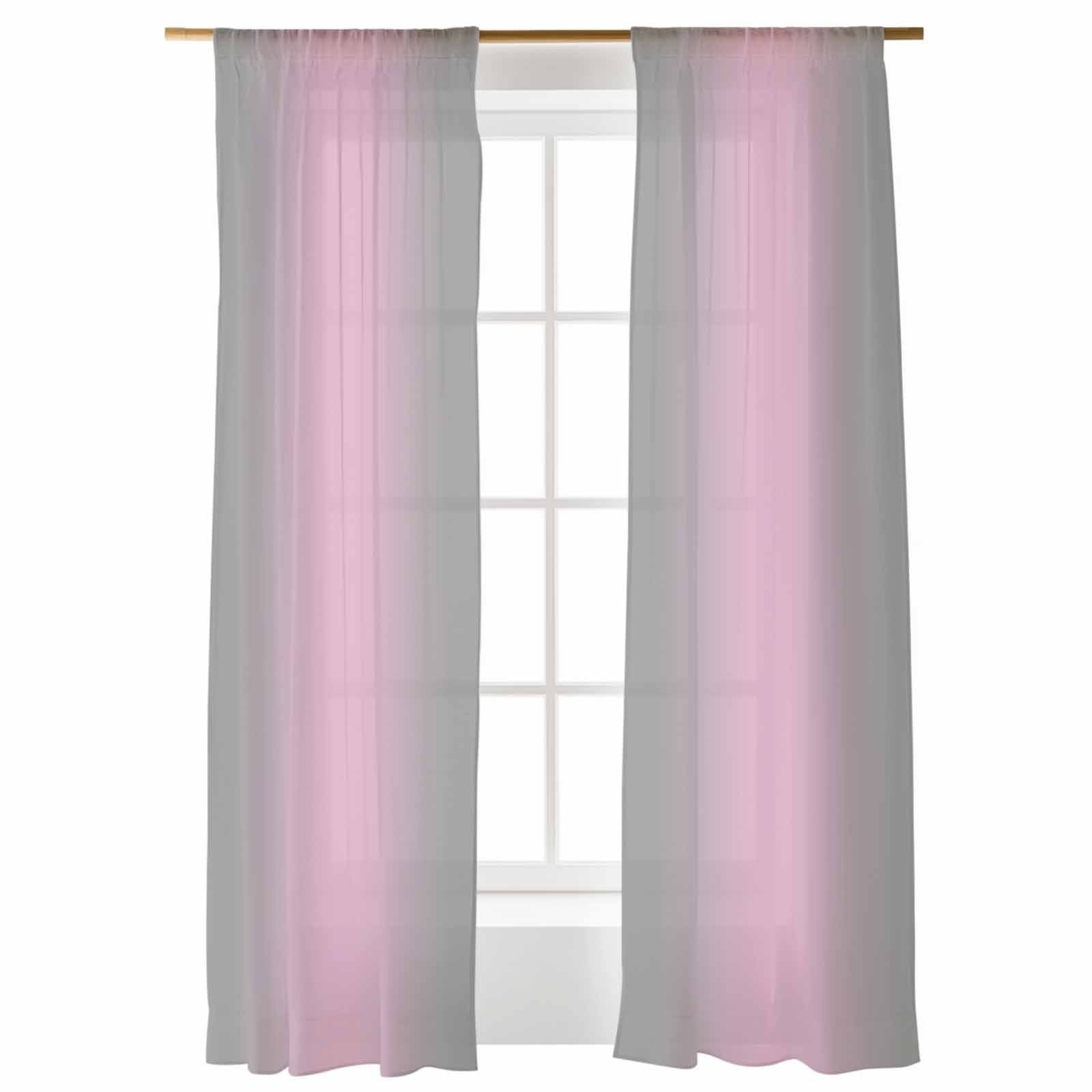 Sheer Curtains 84 inches Long, Pink Grey Gradient Ombre Light Filtering Sheer Window Curtains ...