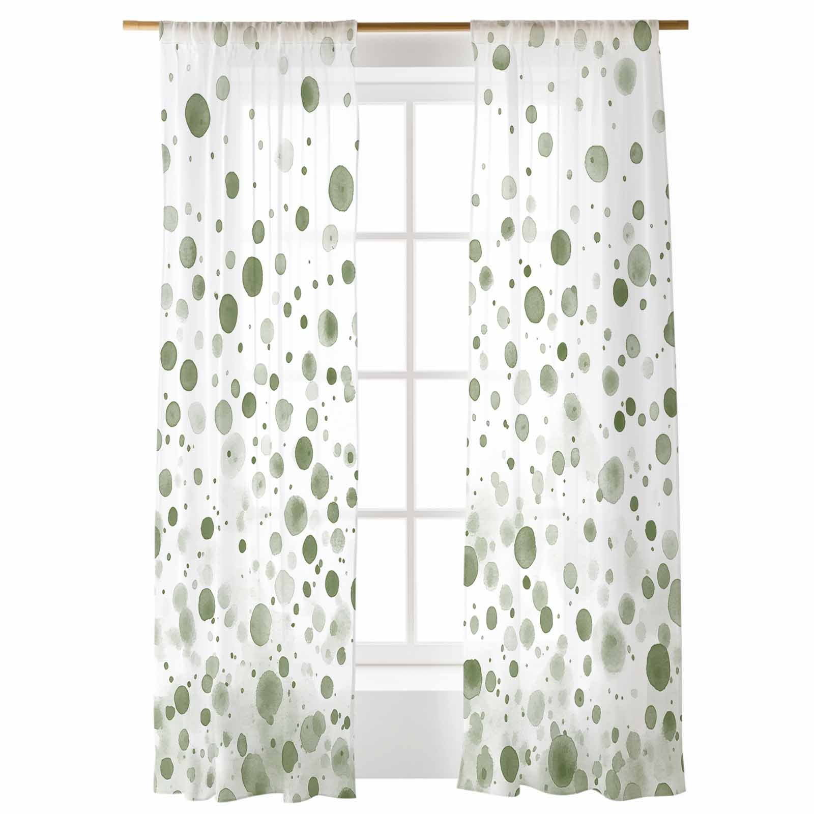 Sheer Curtains 84 inches Long, Polka Dot Theme Watercolor Gradient Sage ...