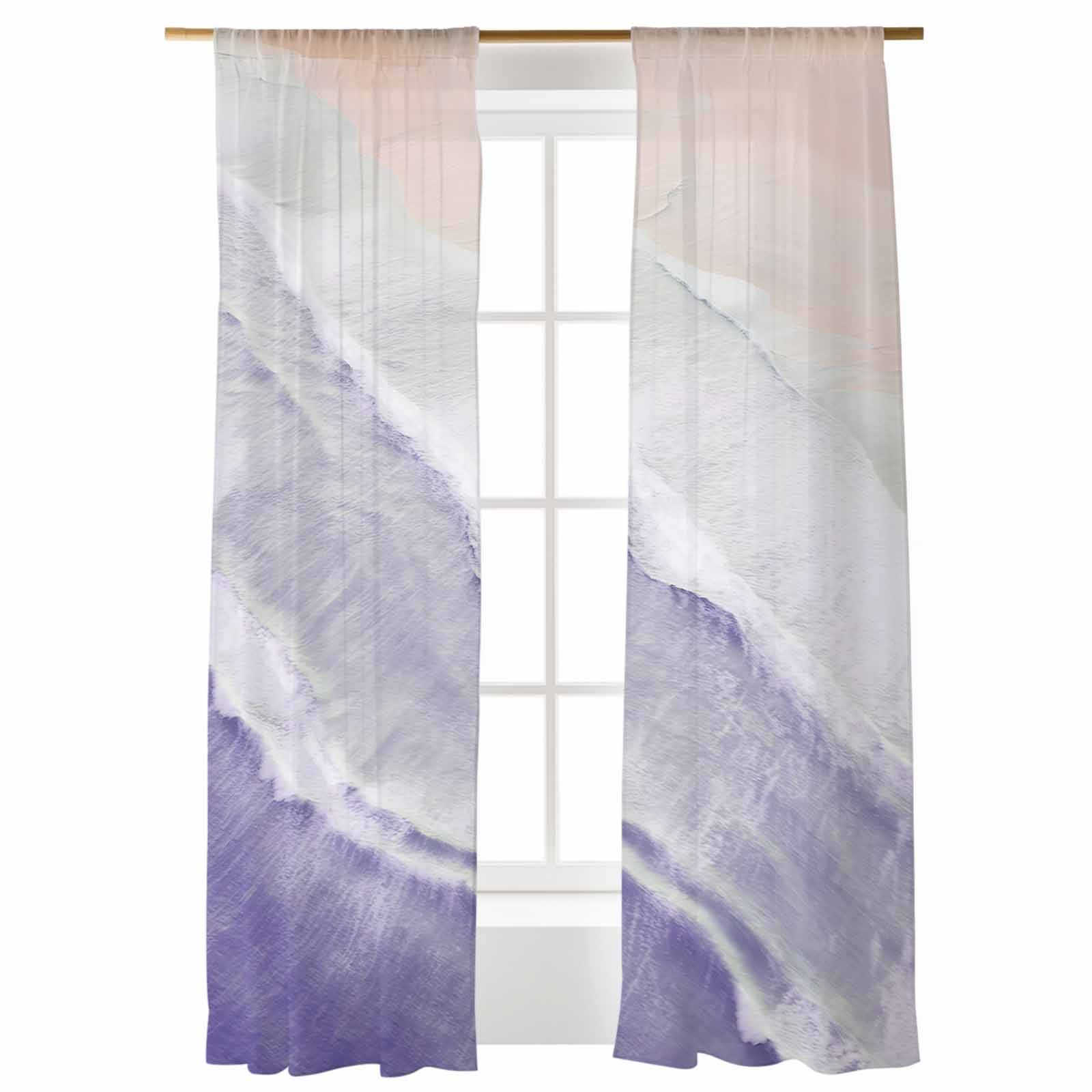 Sheer Curtains 84 inches Long, Purple Gradient Sea Waves Sandy Beach ...