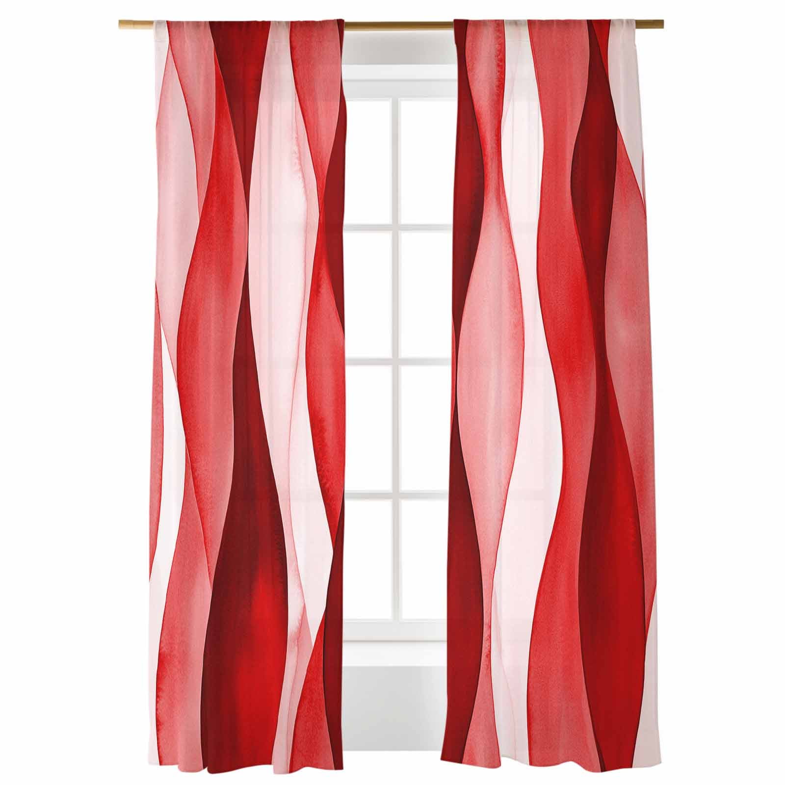 Sheer Curtains 84 inches Long, Red Gradient Wave Modern Abstract Ombre ...