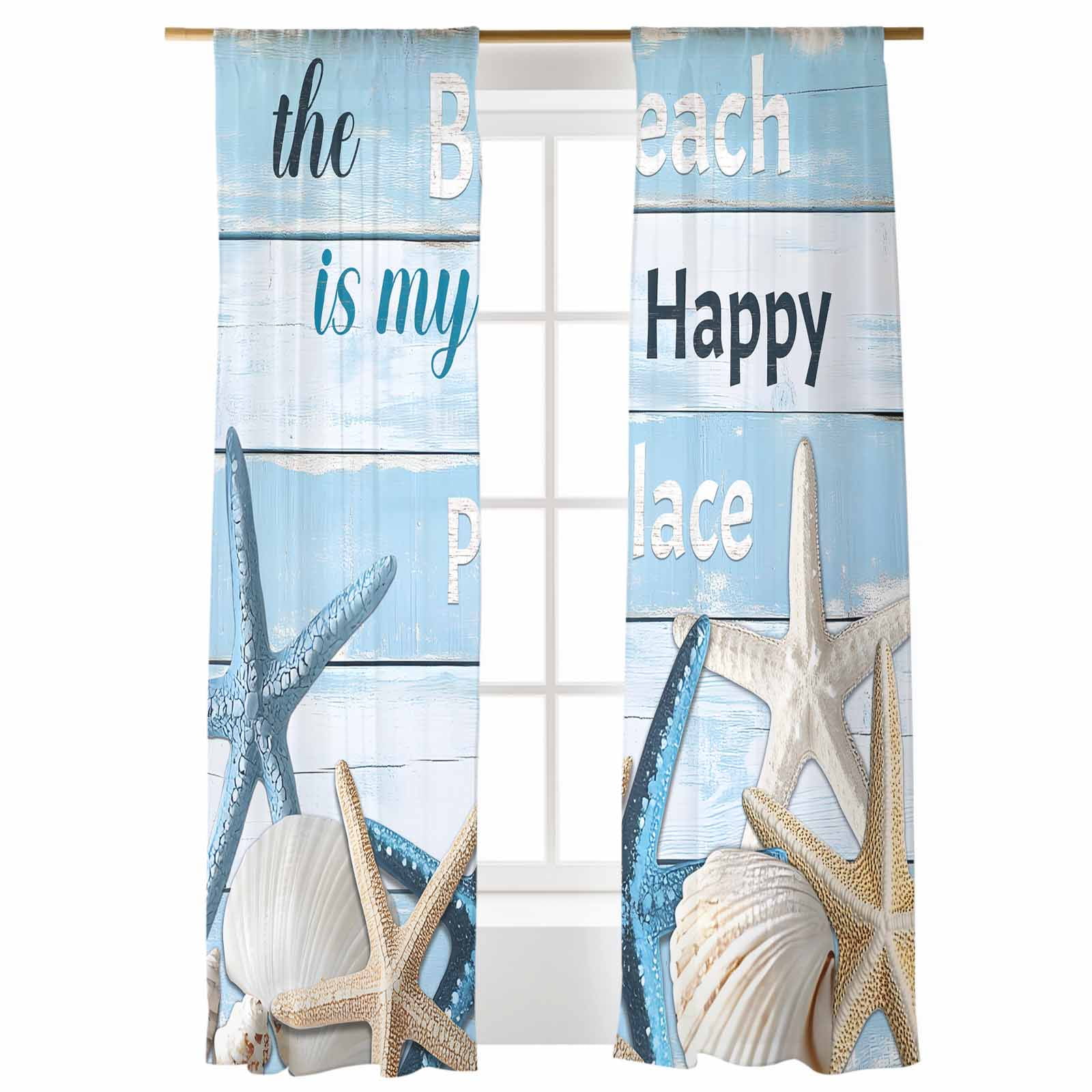 Sheer Curtains 84 inches Long, Shell Starfish The Beach Is My Happy ...