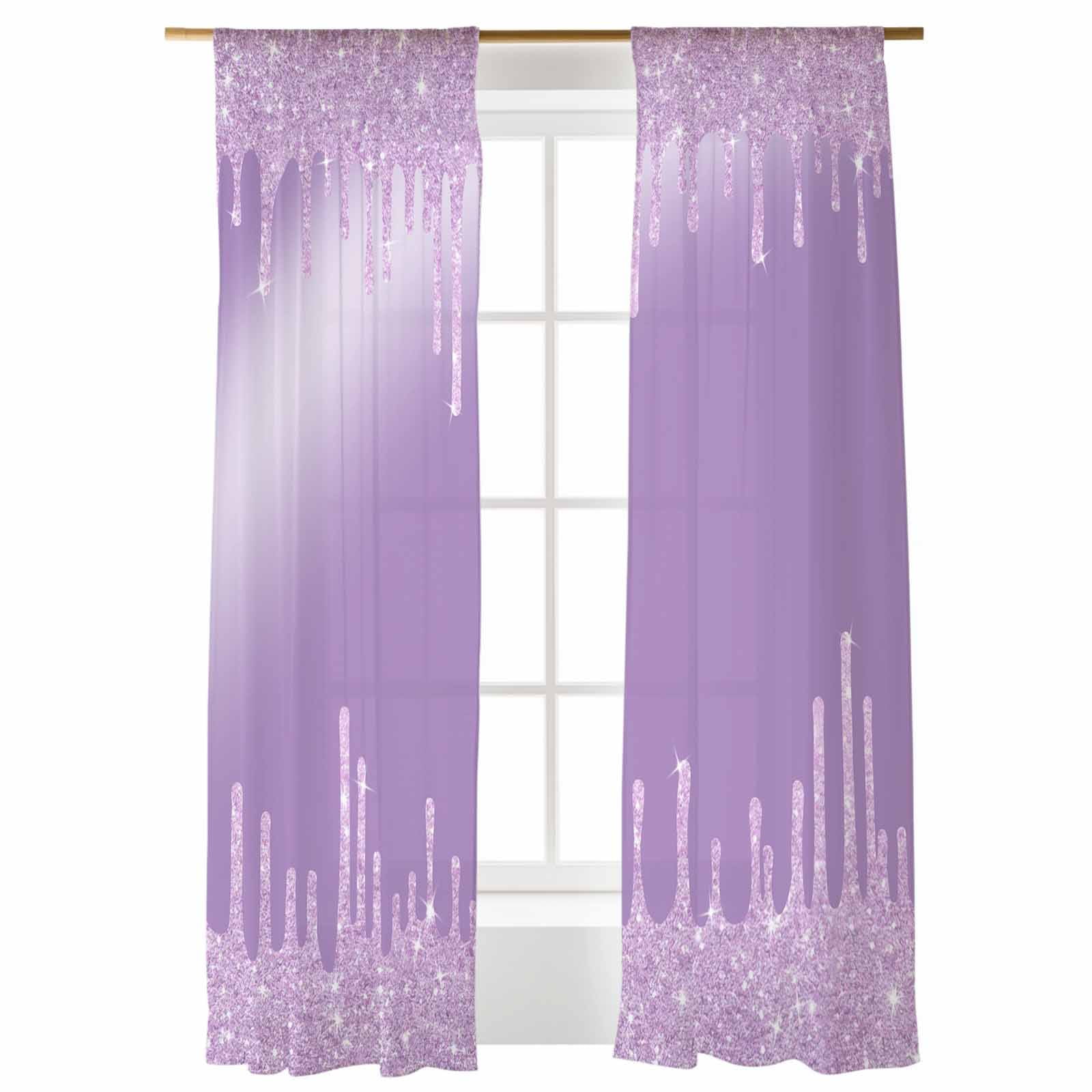 Sheer Curtains 84 inches Long, Sparkle Star Gradient Dark Purple ...