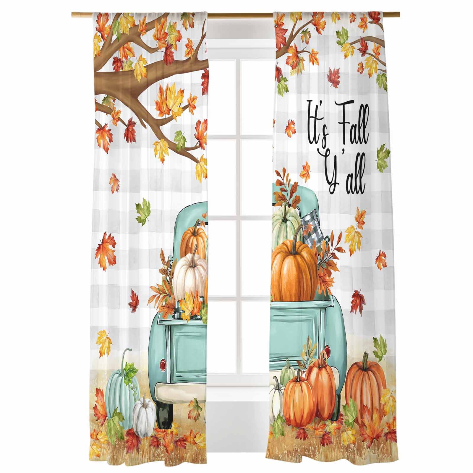 Sheer Curtains 84 inches Long, Thanksgiving Fall Country Maple Leaf Car ...