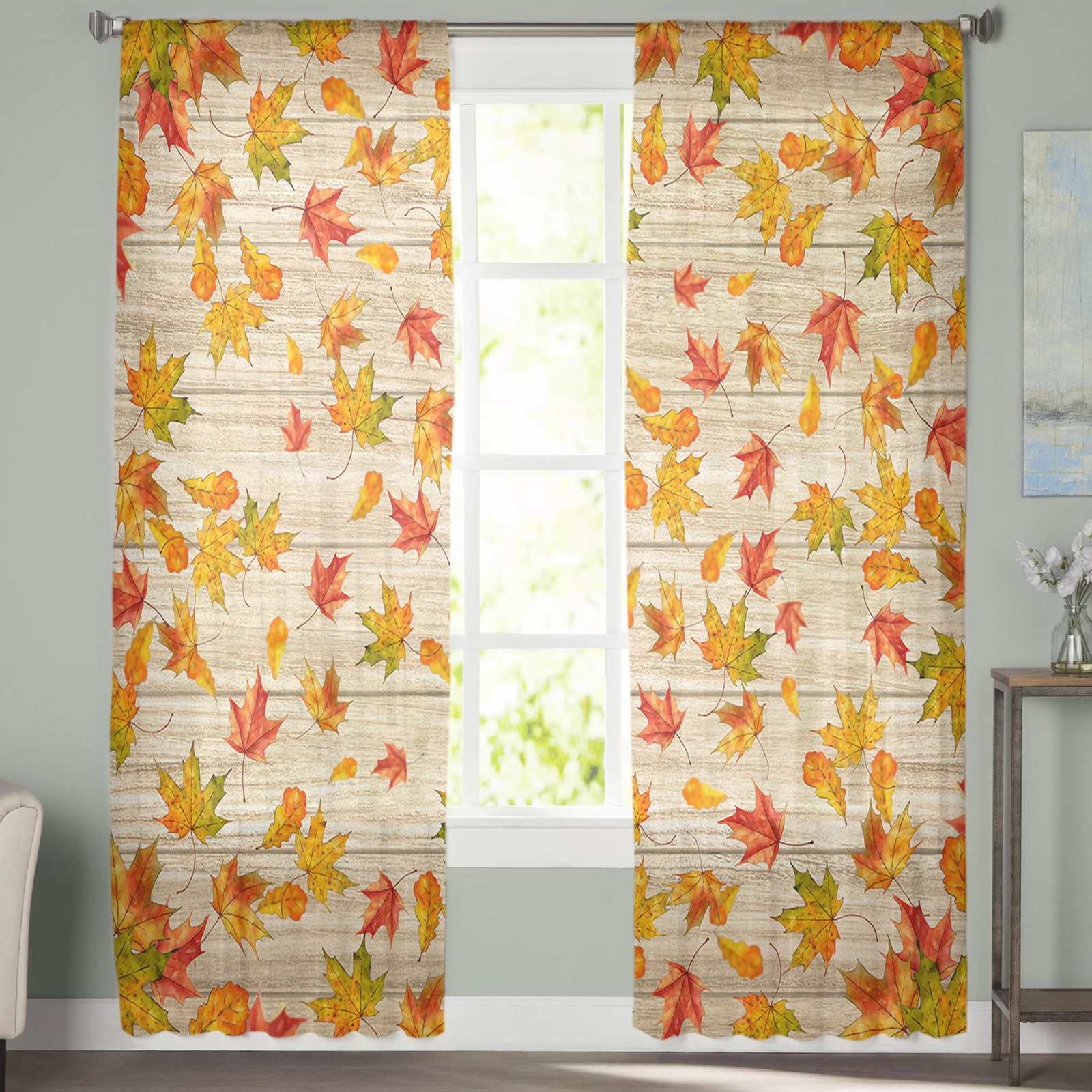 Sheer Curtains 84 inches Long, Thanksgiving Fall Farmhouse Maple Leaves ...