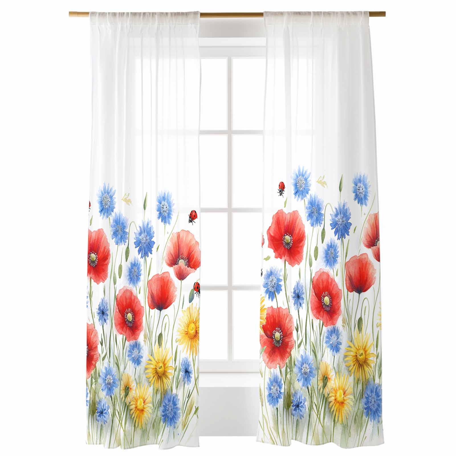 Sheer Curtains 84 inches Long, Vintage Red Blue Concubine Independence ...